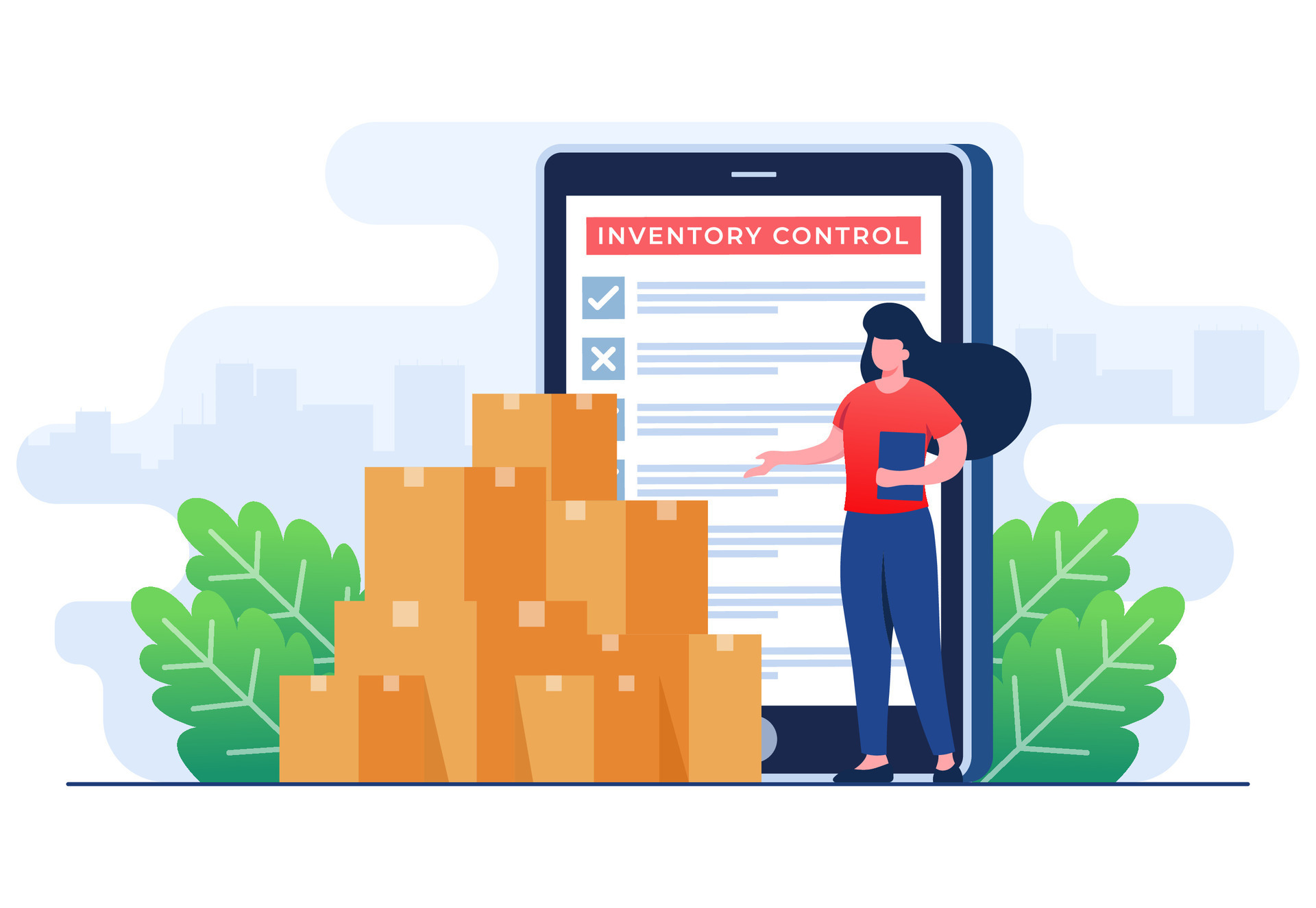 Online Product Inventory Management Concept Flat Vector Illustration Concept Warehouse