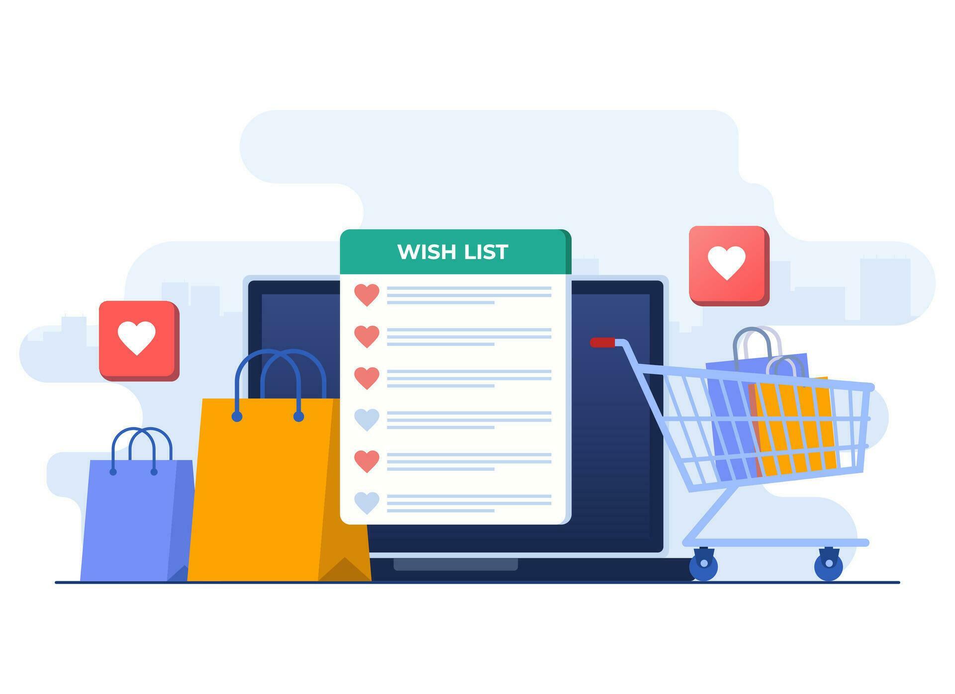 Shopping wishlist concept flat illustration vector template, Product ...