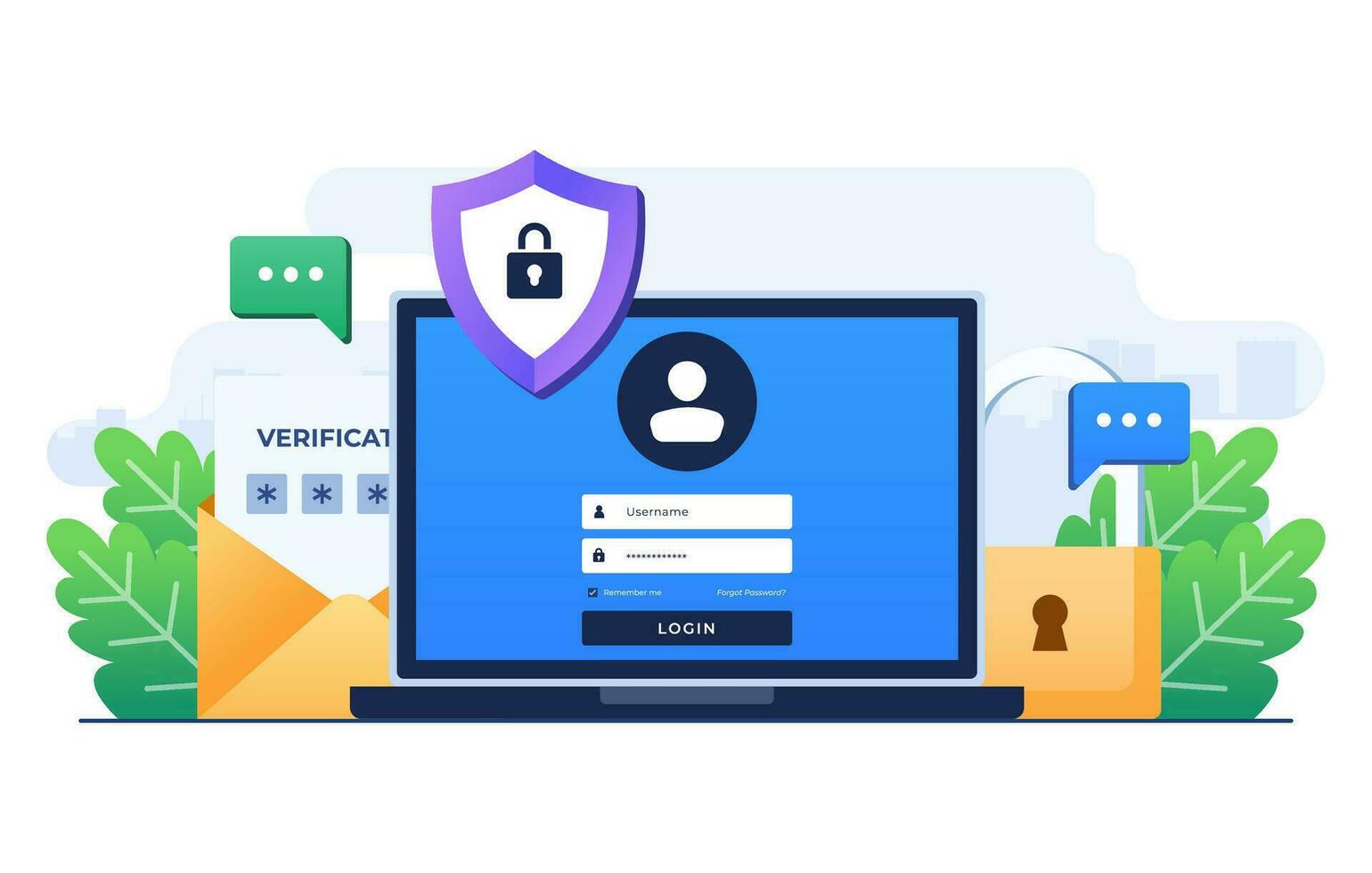 Two Step Verification Flat Illustration Vector Template Otp Authentication Password One Time