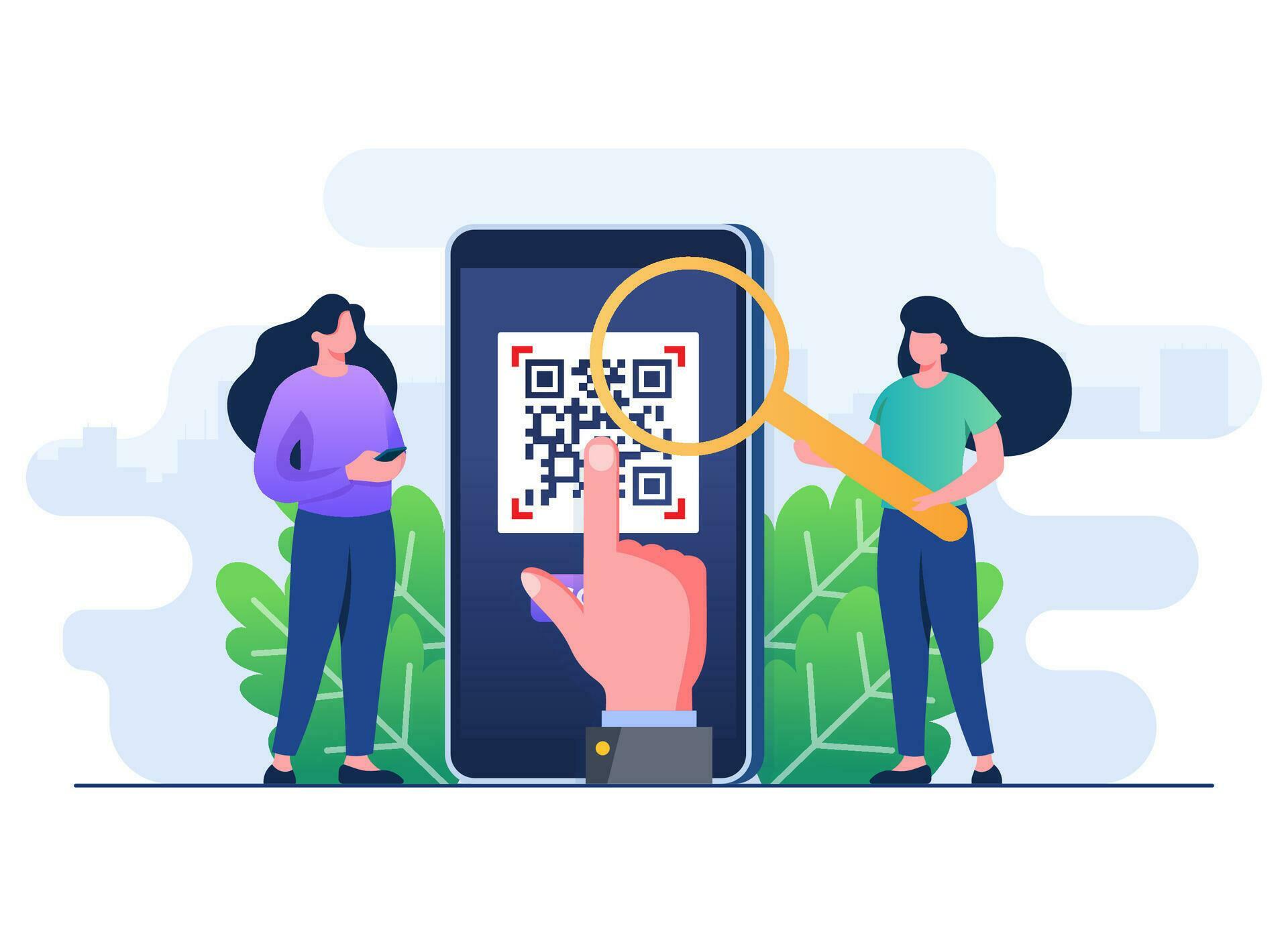People characters scanning QR codes with smartphones, Mobilephone with ...