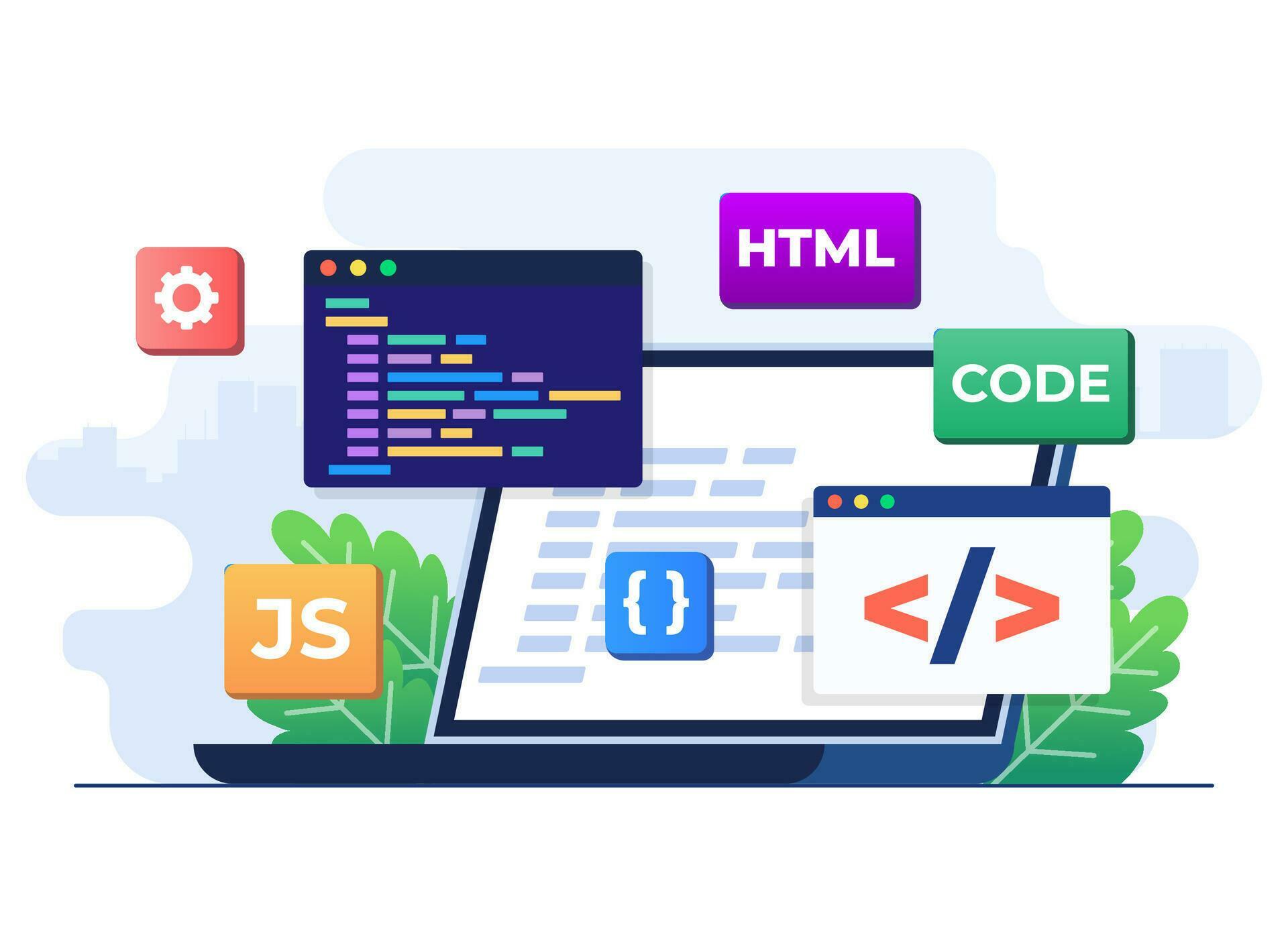 web development concept flat illustration vector template, Web design, Computer programming ...