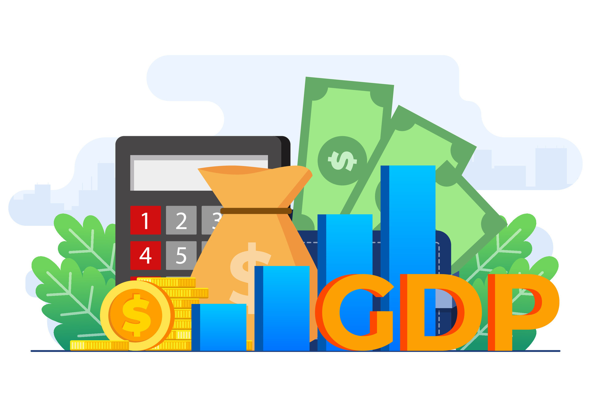 Gross domestic product concept flat illustration vector template, Stacks of money, National ...