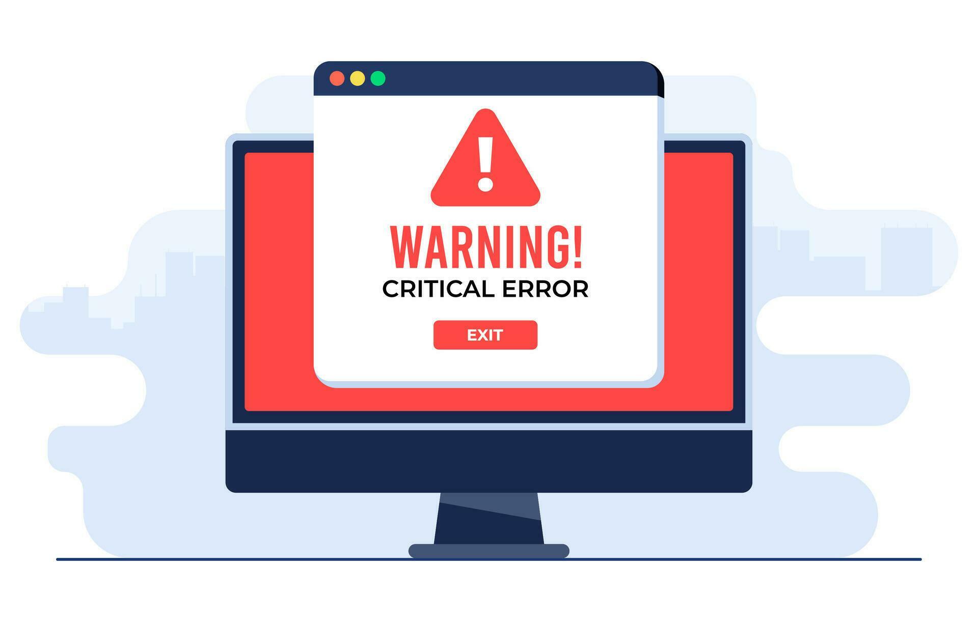 Exclamation point icon on computer screen, System error, System ... Exclamation point icon on computer screen, System error, System ...