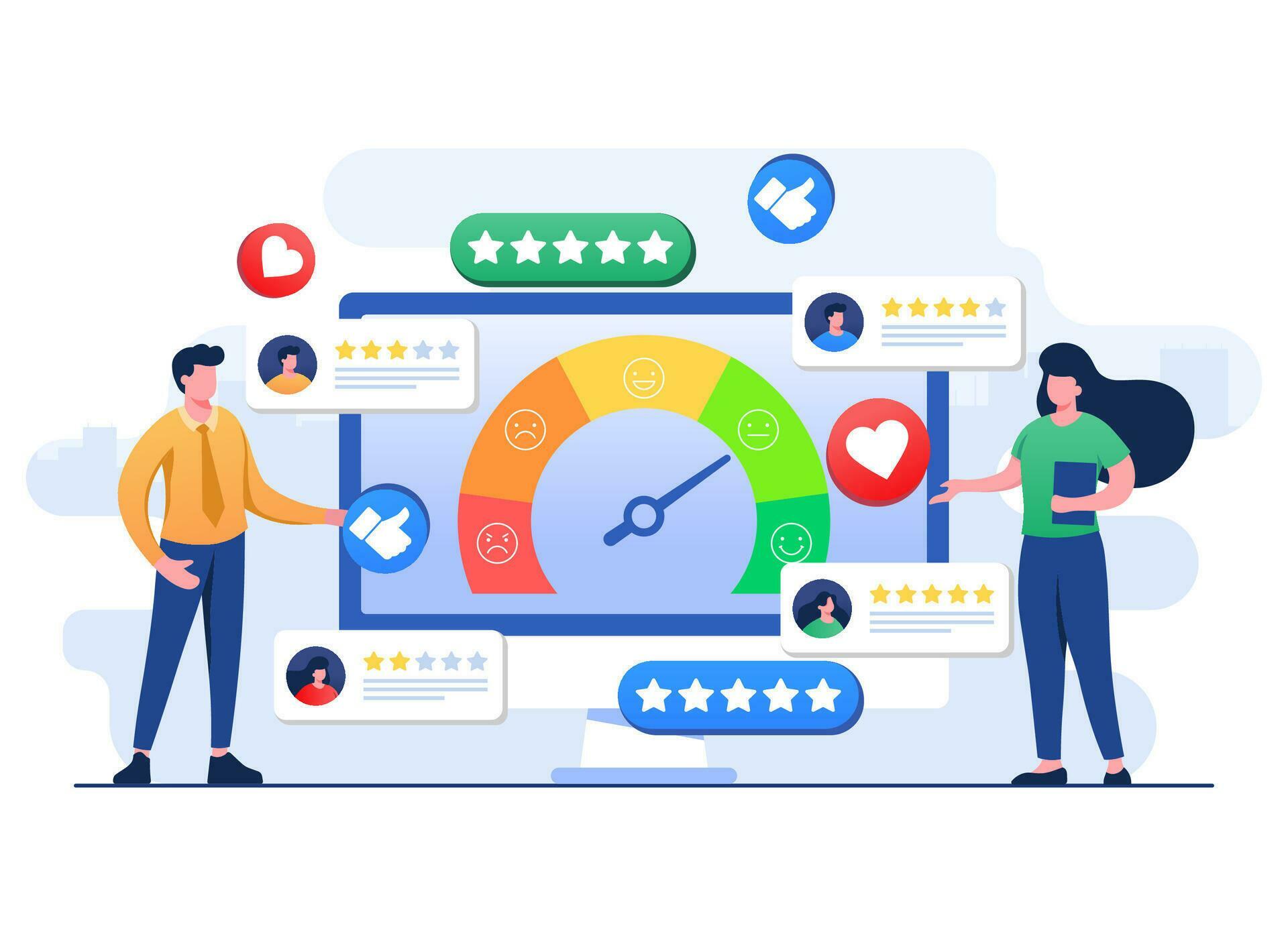 Business people evaluating options and feedbacks of users and customers, Satisfaction meter ...