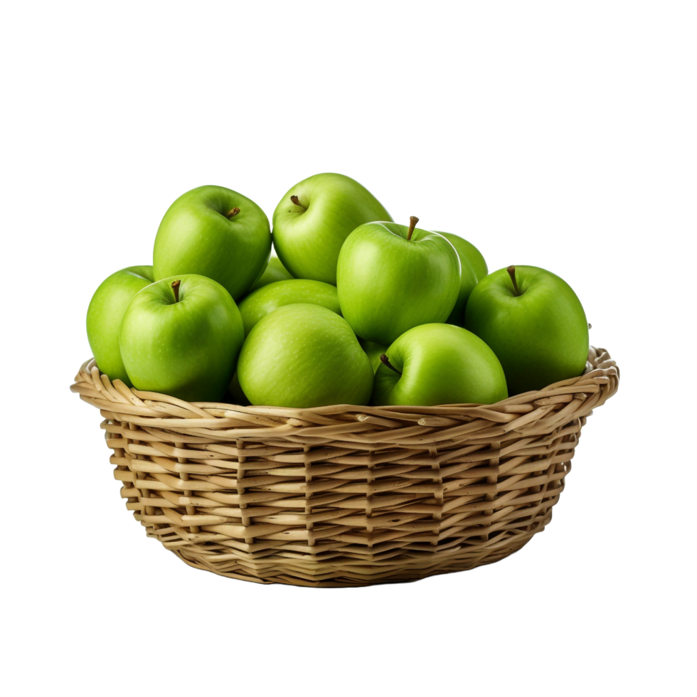 AI generated Fresh green apples in wicker basket isolated on transparent background 36293613 PNG