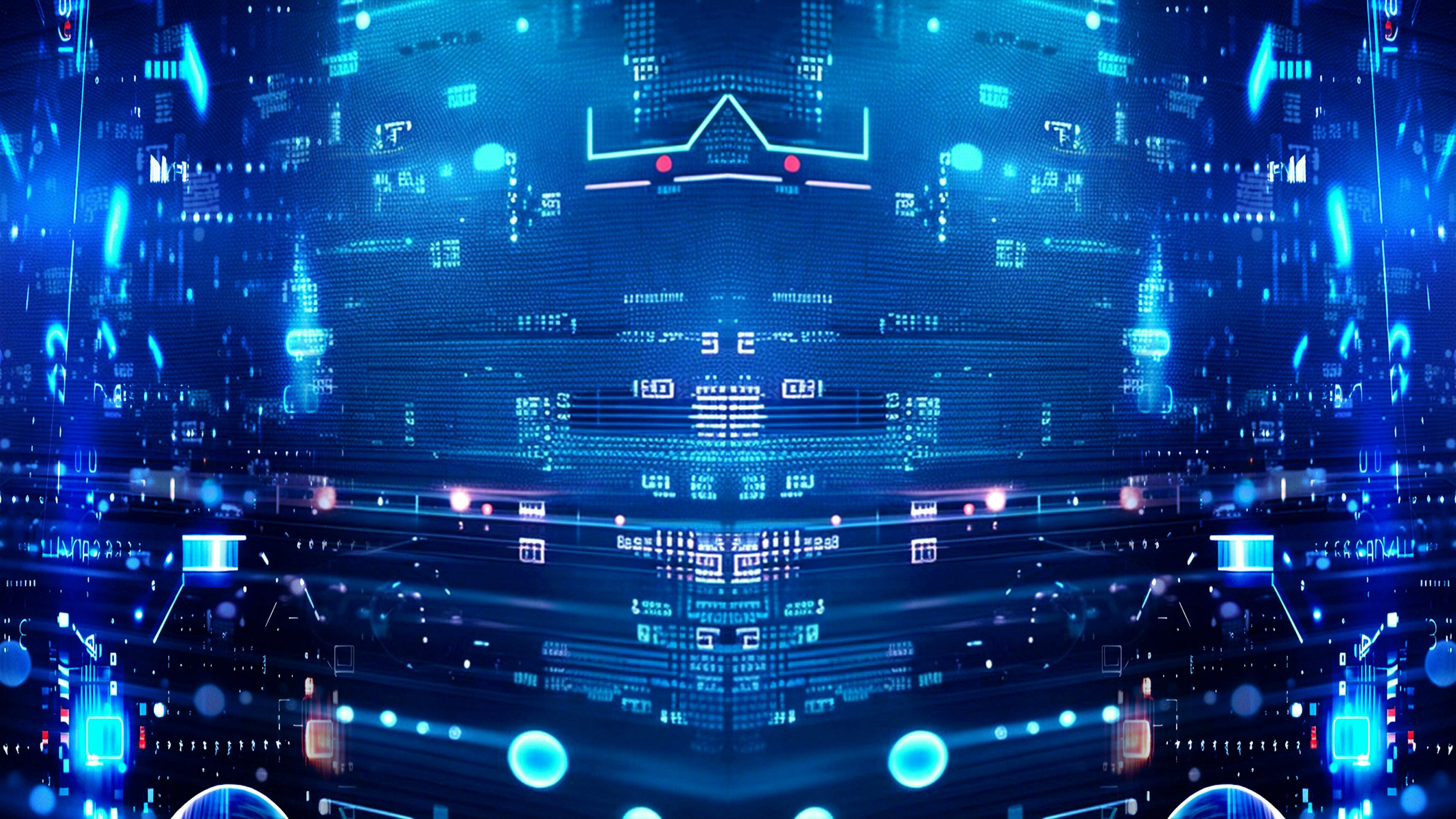 AI generated Abstract tech background Matrix particles grid virtual reality floating numbers hud ...