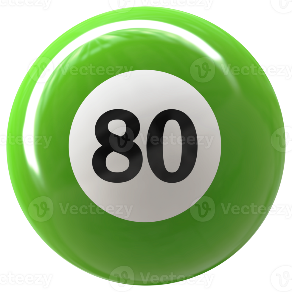80 número 3d pelota verde 36307413 PNG