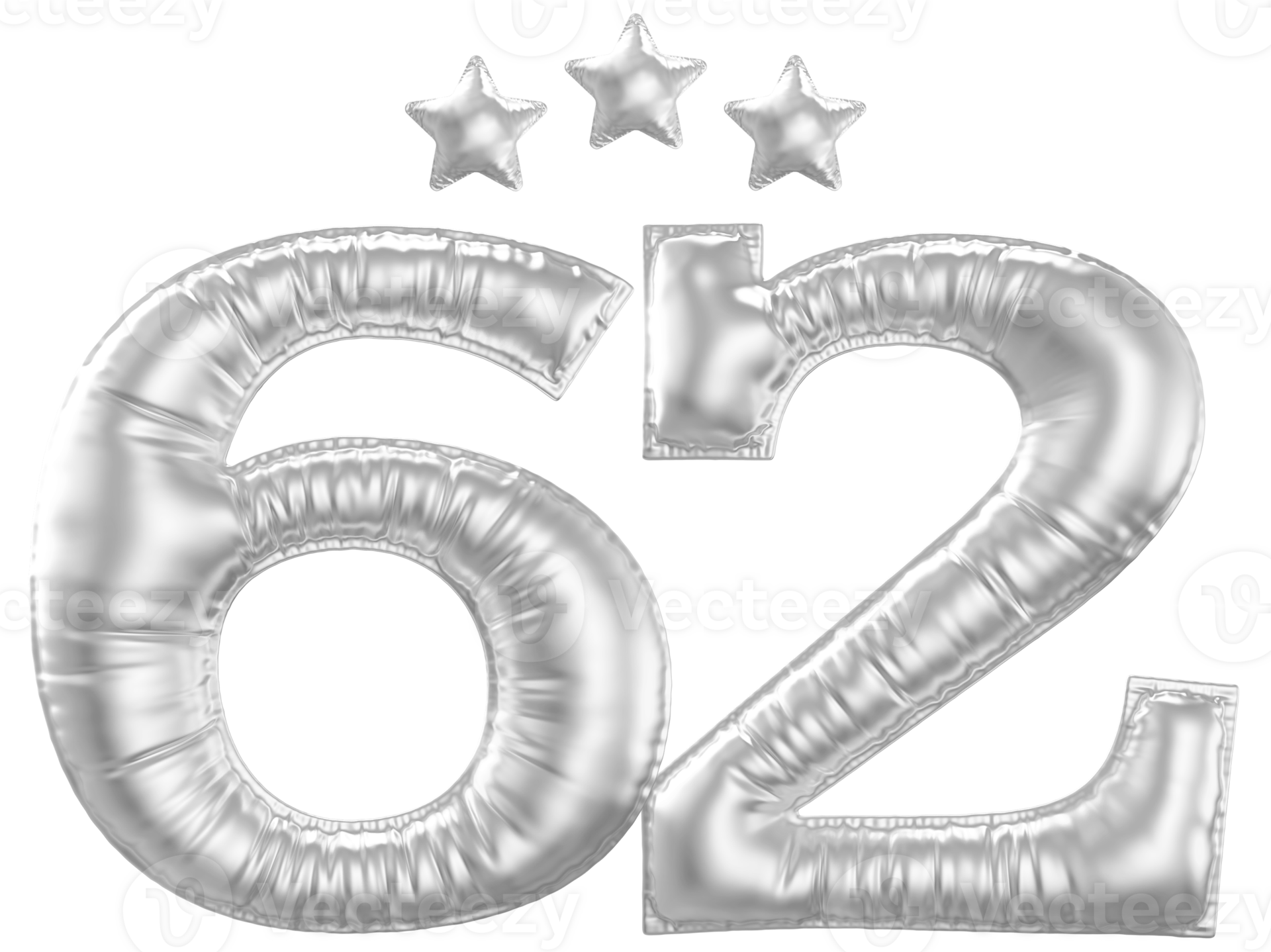 62 Anniversary number silver balloon 36309293 PNG