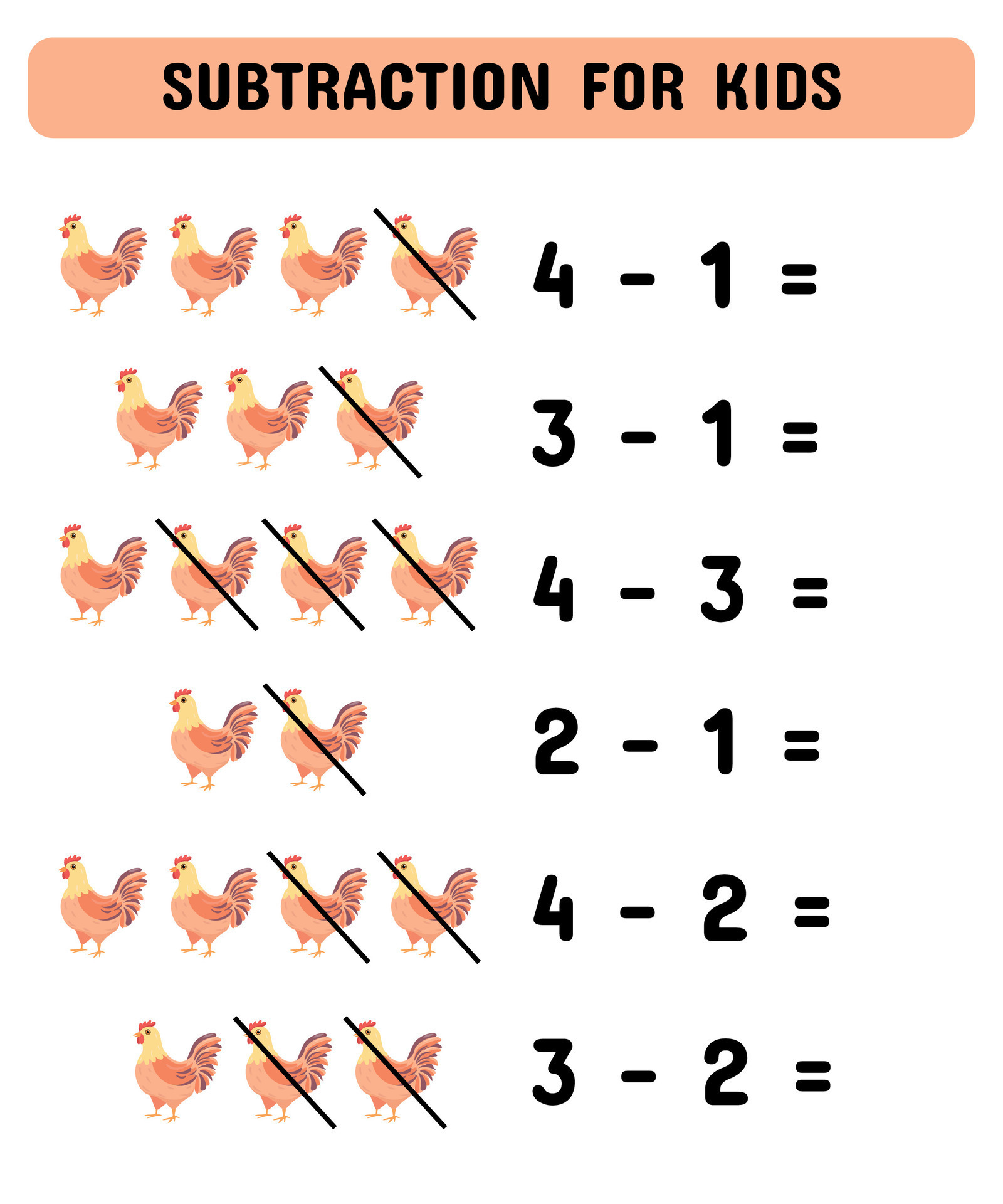 Subtraction game with chickens. Educational math game for preschoolers ...