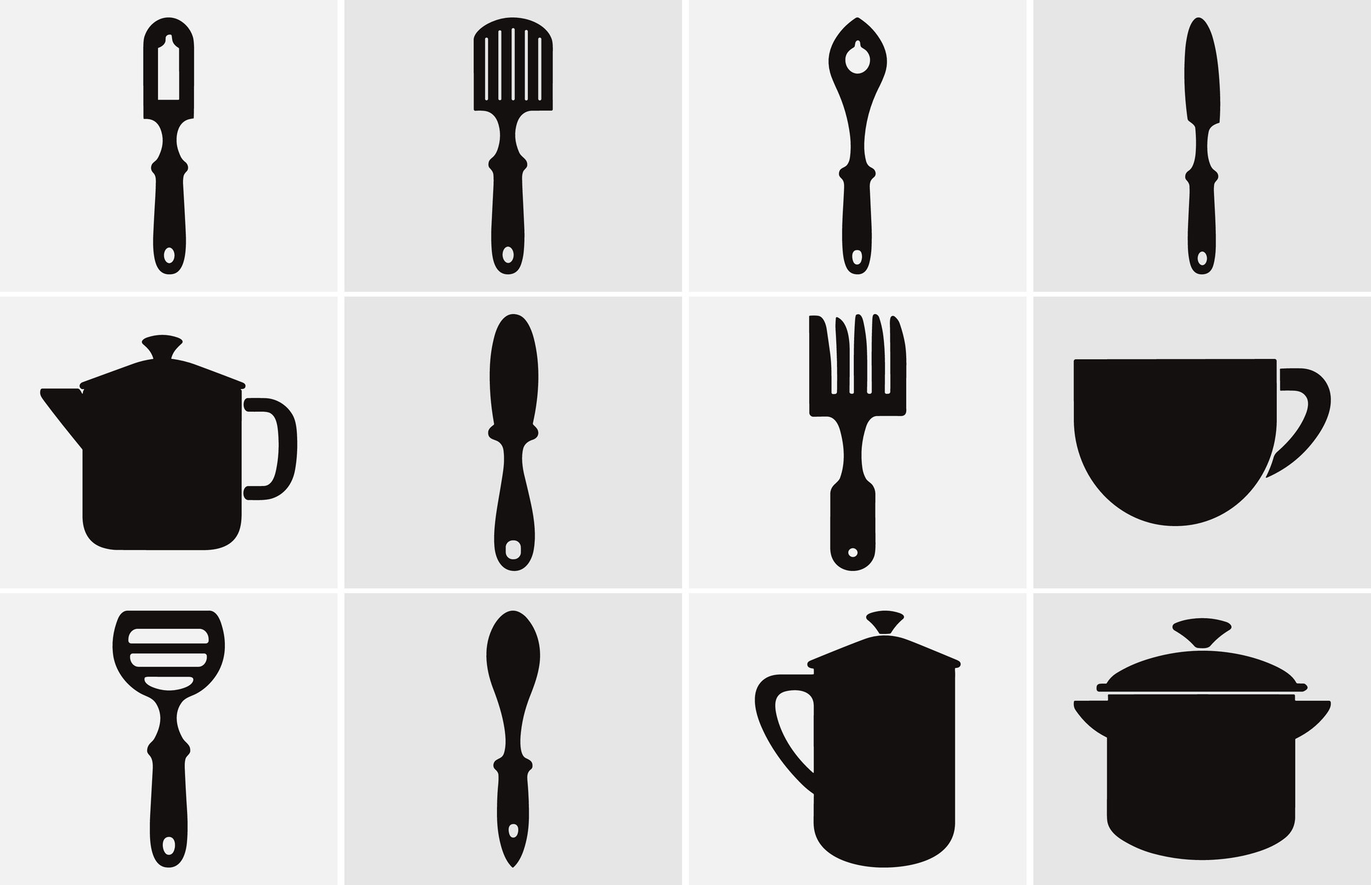 Kitchen tools silhouette, Kitchen utensils silhouette-Vector Silhouette ...