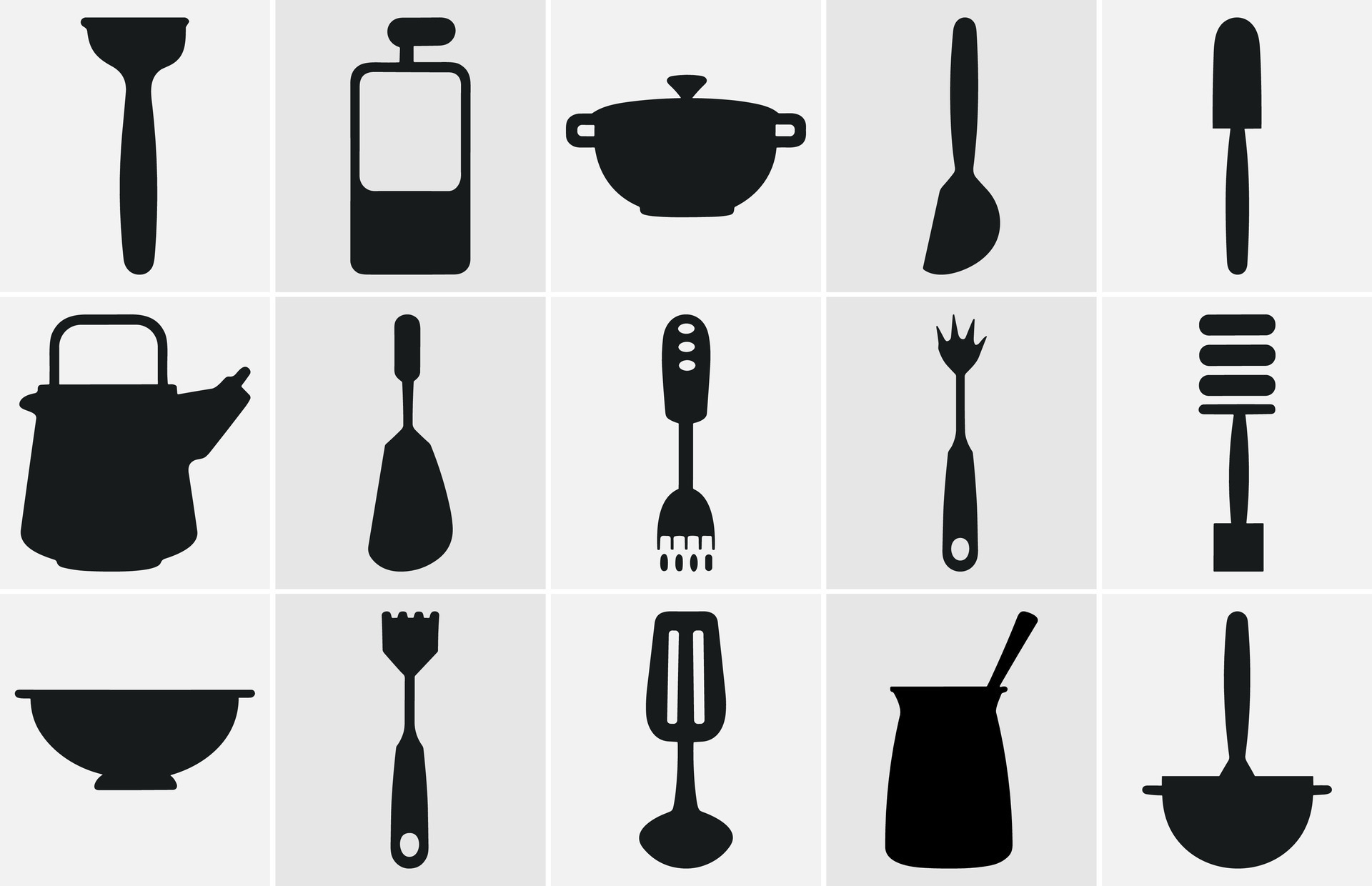 Kitchen tools silhouette, Kitchen utensils silhouette-Vector Silhouette ...
