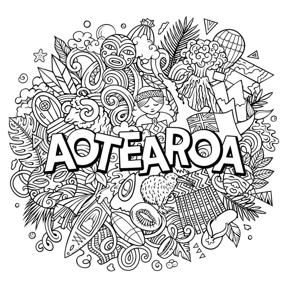 New Zealand cartoon doodle illustration. Funny Aotearoa design ... New Zealand cartoon doodle illustration. Funny Aotearoa design ...