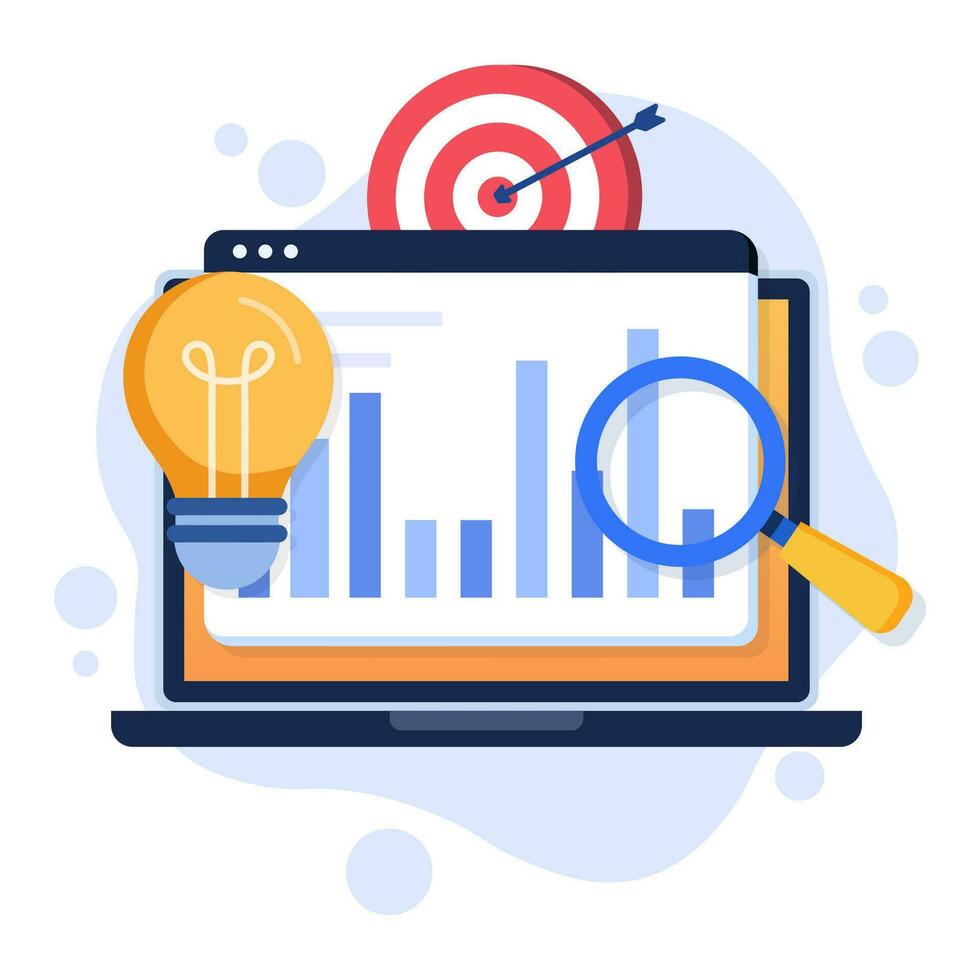 Business performance data analysis flat illustration concept, Search engine optimization, Market ...