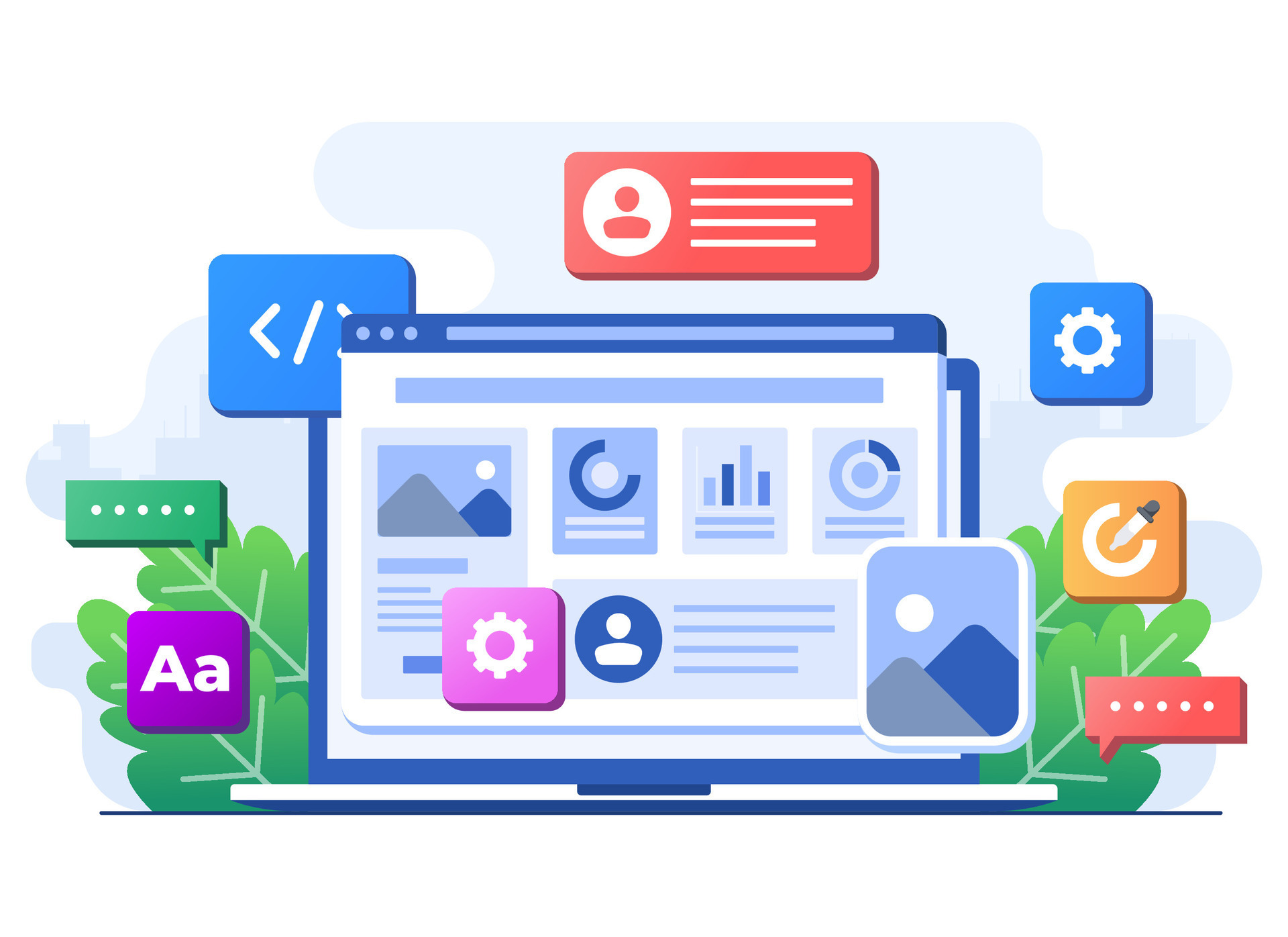 Interface Elements And Browser Windows On The Laptop Screen Web Design Ui Ux Software