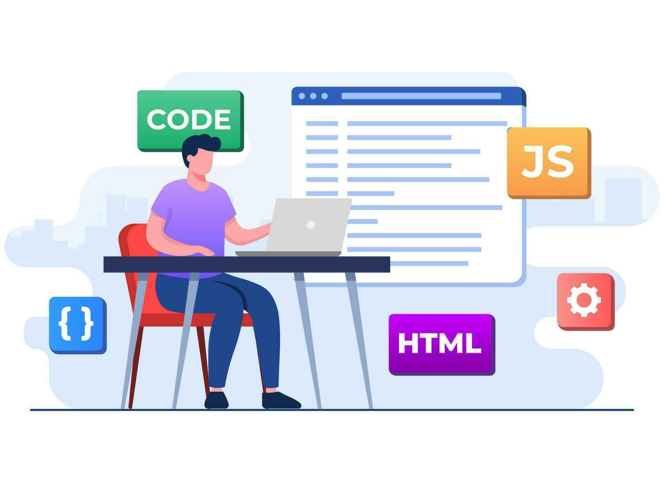 Web Developer Wiring Code Or Program Using Laptop Computer Programming Java Html Symbols Web