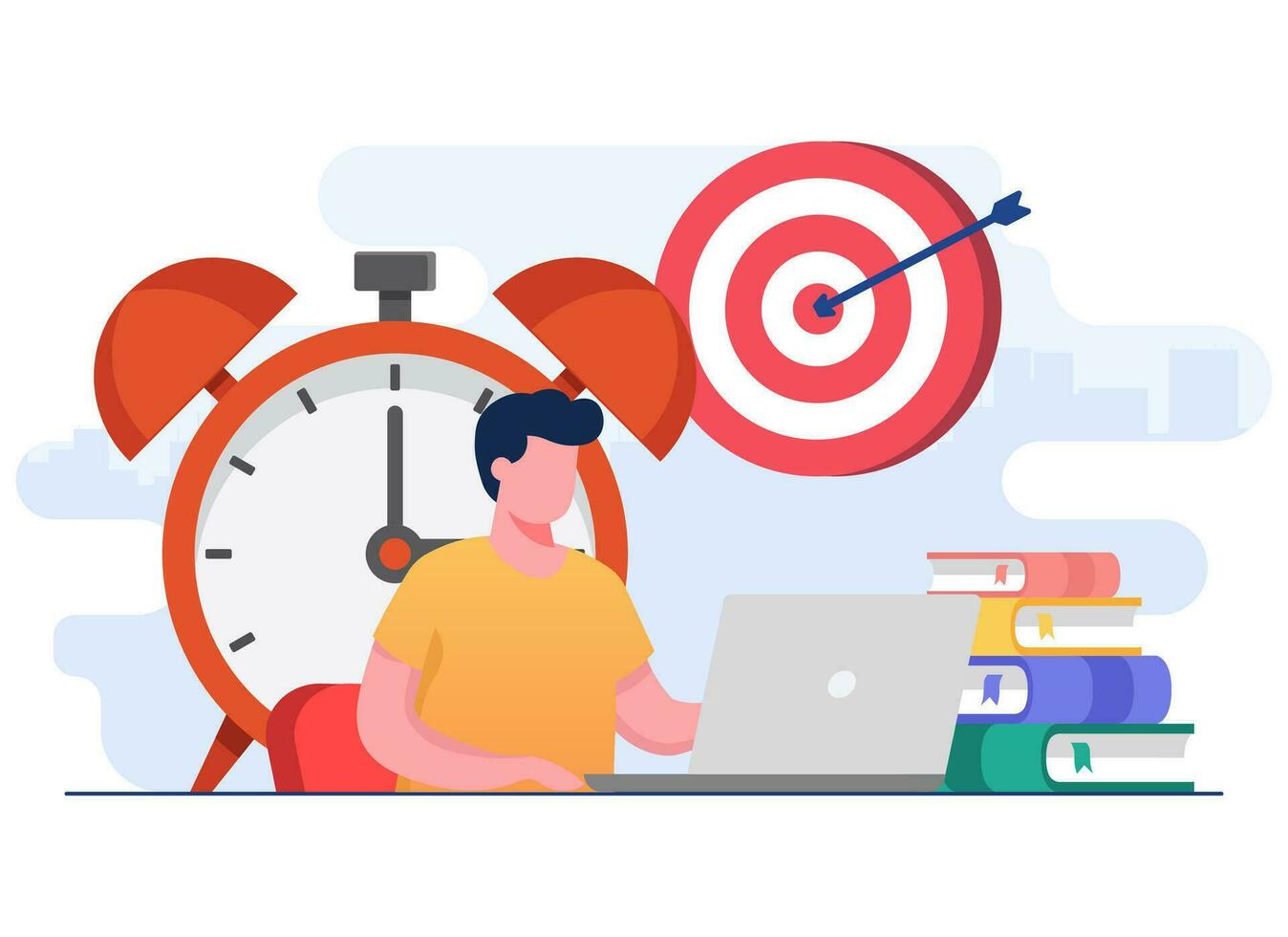 Male student prepare for exams flat illustration vector concept ...