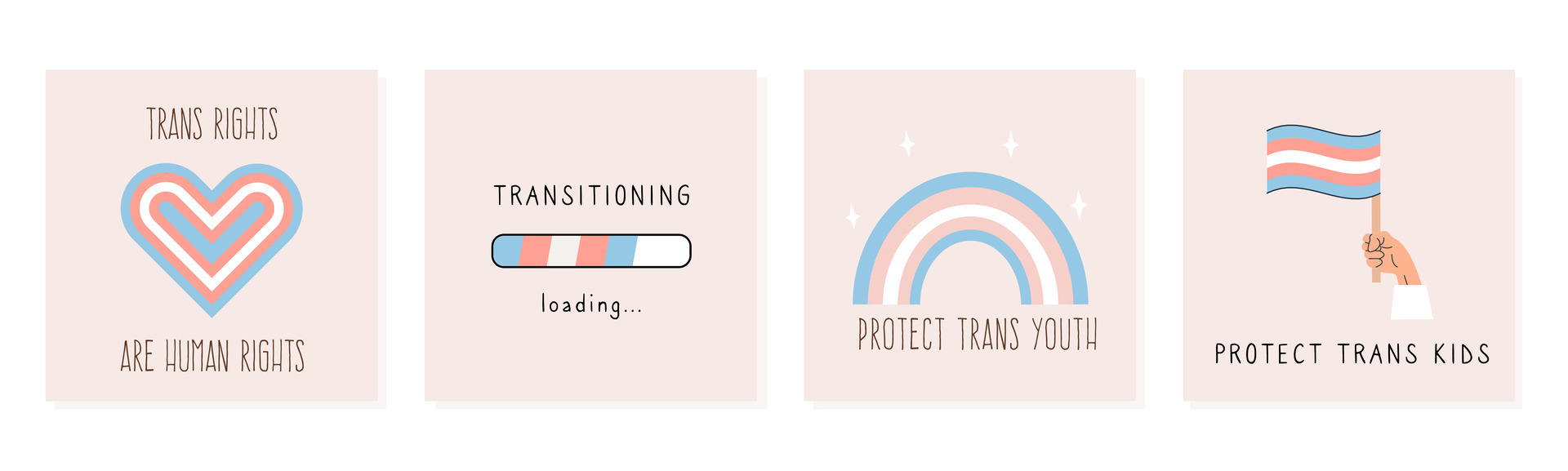 Set of square banners to support LGBTQ transsexual people. Cards with ...