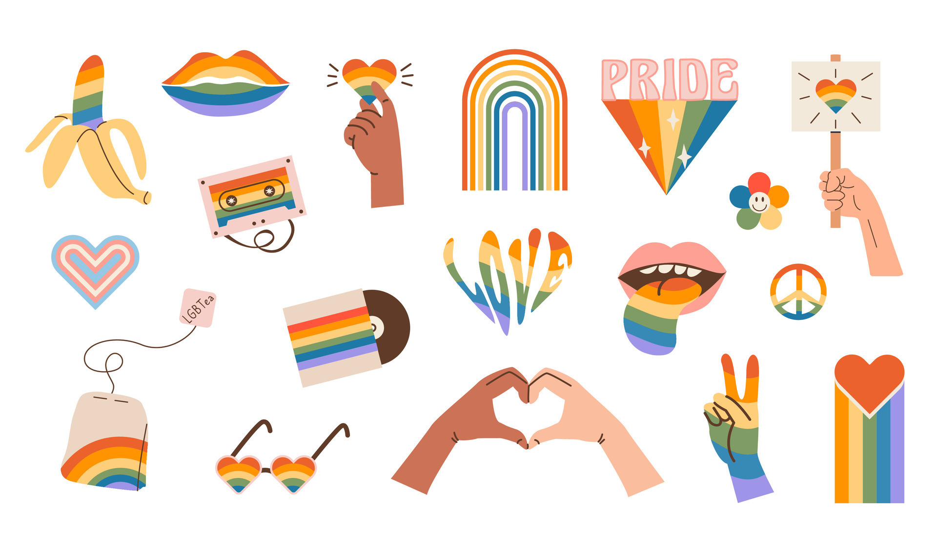 Vector set of LGBTQ community symbols with pride flags, gender signs ...