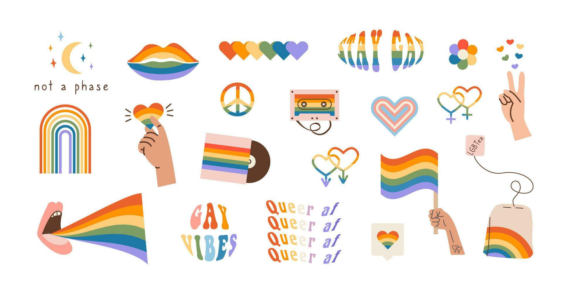 Vector Set Of Lgbtq Community Symbols With Pride Flags Gender Signs
