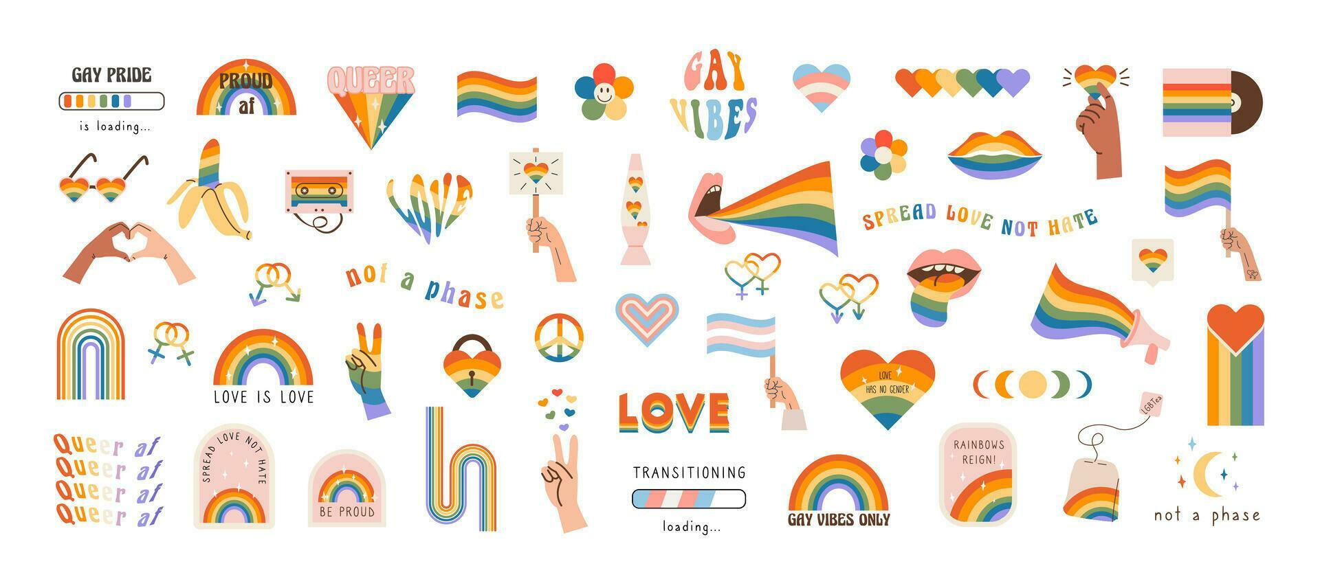 Vector Set Of Lgbtq Community Symbols With Pride Flags Gender Signs