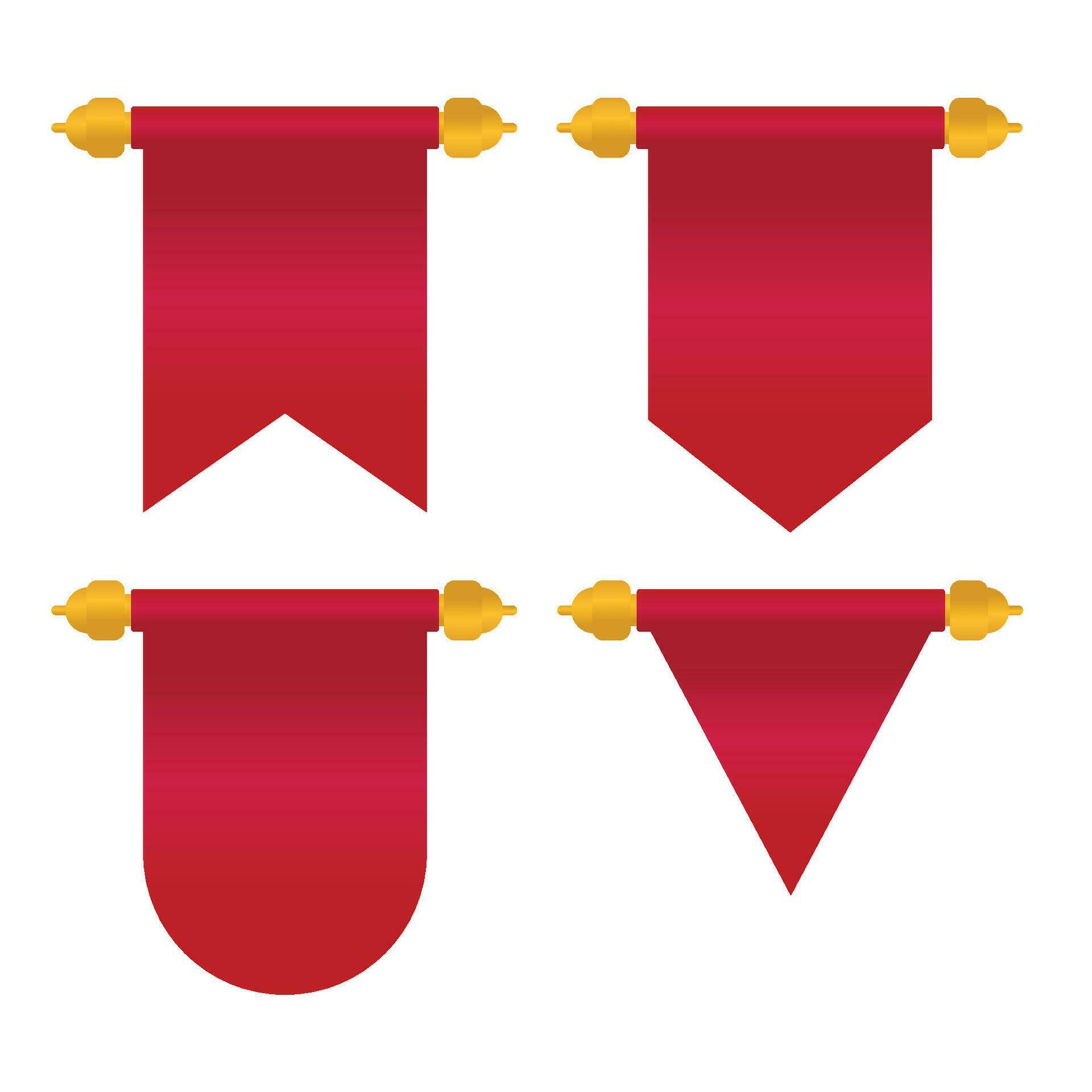 Red long pennant flag vector of different shapes on a golden stand ...