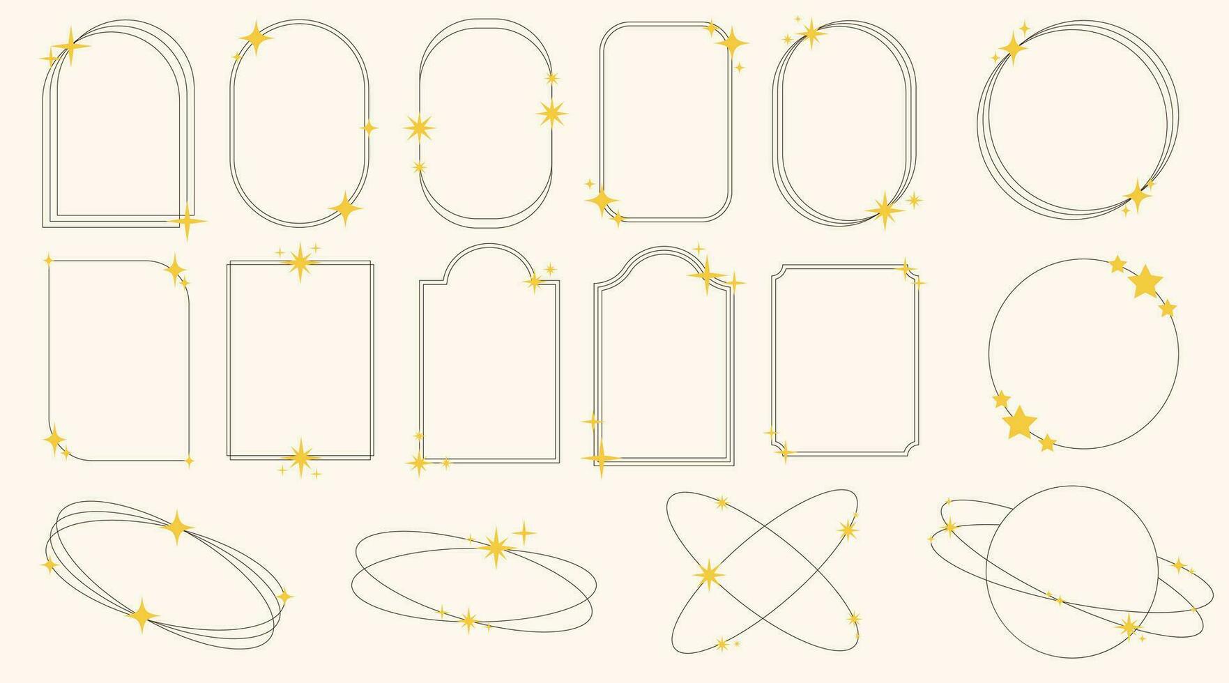 Trendy linear frames with stars, arch frames, geometric forms. Modern minimalist aesthetic line ...