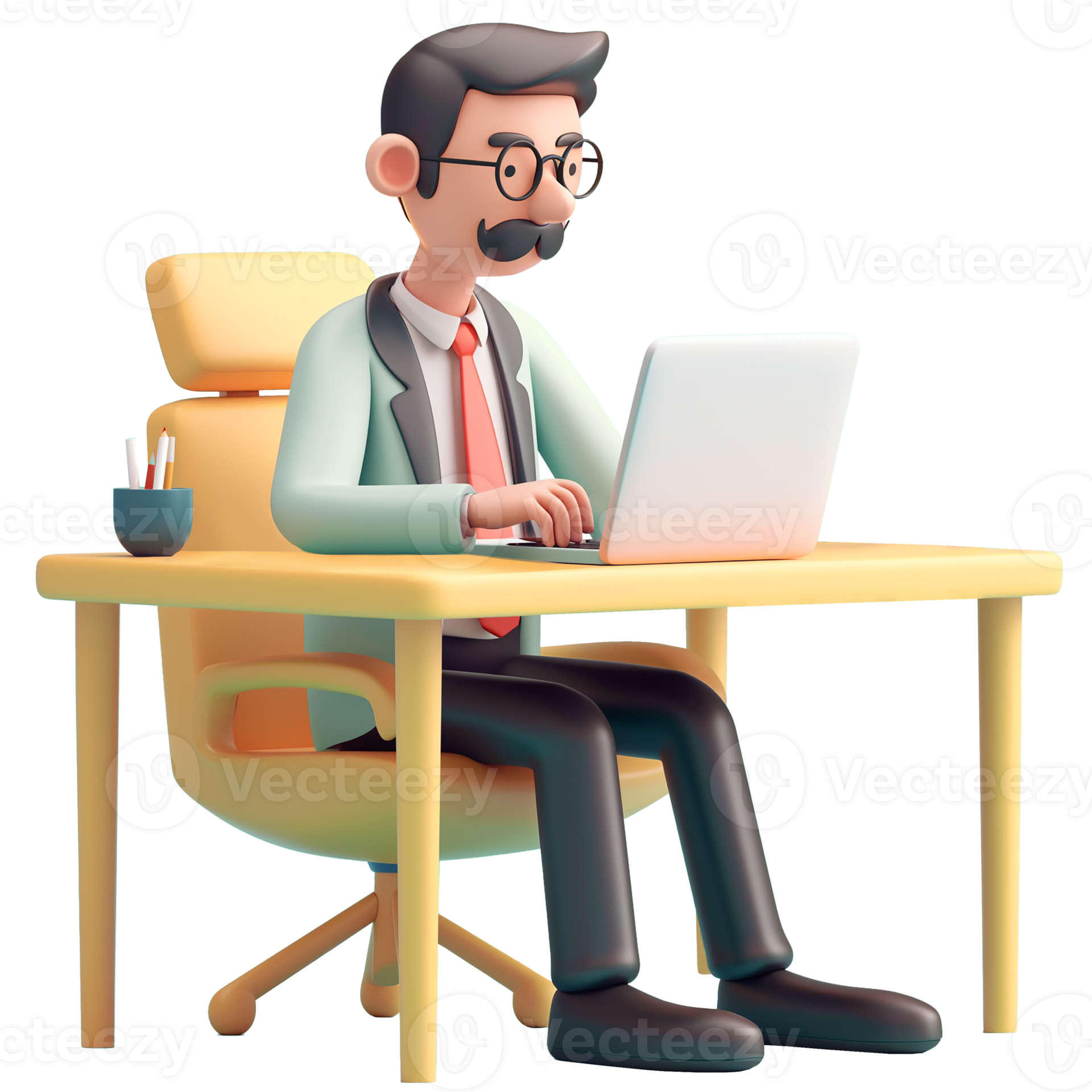 AI generated Man working while sitting in front of laptop, 3d design ...