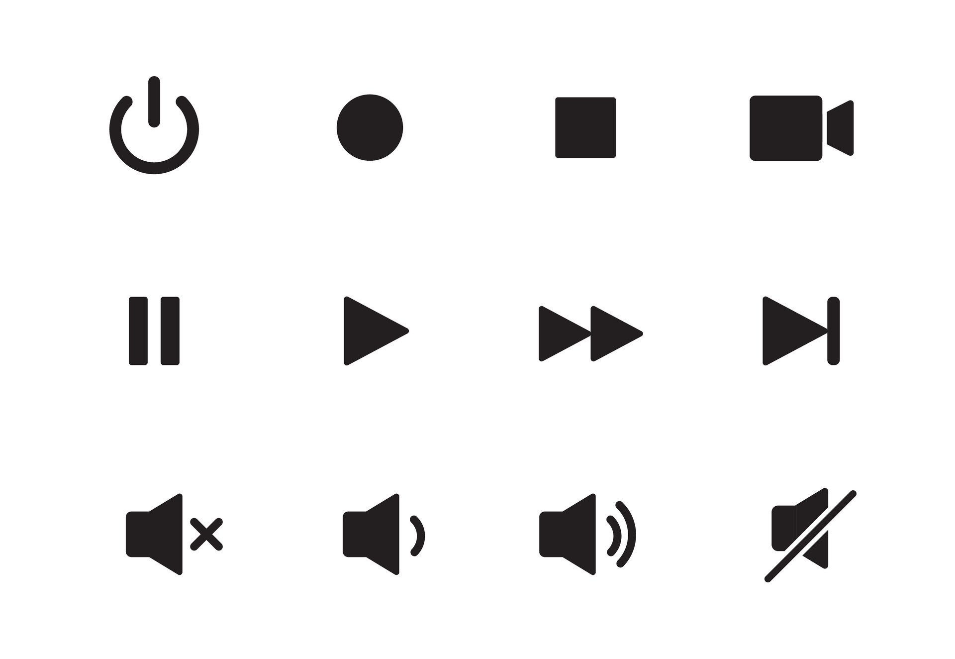 Audio, video, music player button icon. Sound control, play, pause ...