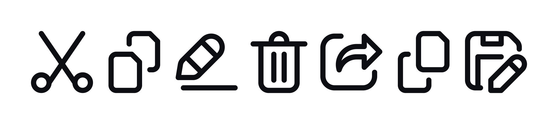 File Manager Actions Icon Set Trash Can Save As Copy Paste Rename Cut Symbols 36339037