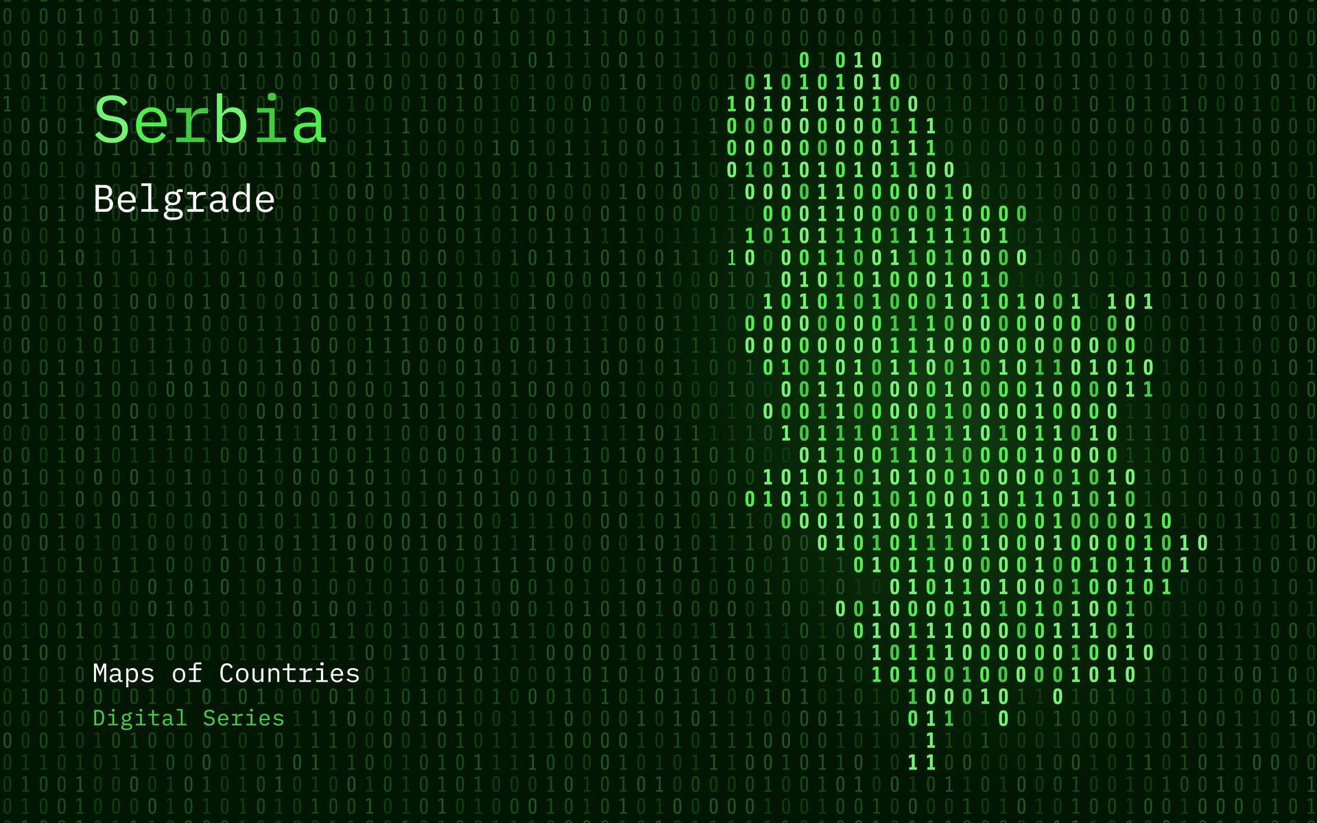 Serbia Map Shown in Binary Code Pattern. TSMC. Green Matrix numbers, zero, one. World Countries ...