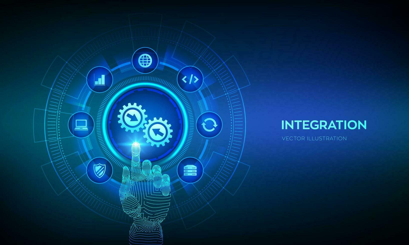 Integration data system. System Integration concept on virtual screen ... Integration data system. System Integration concept on virtual screen ...
