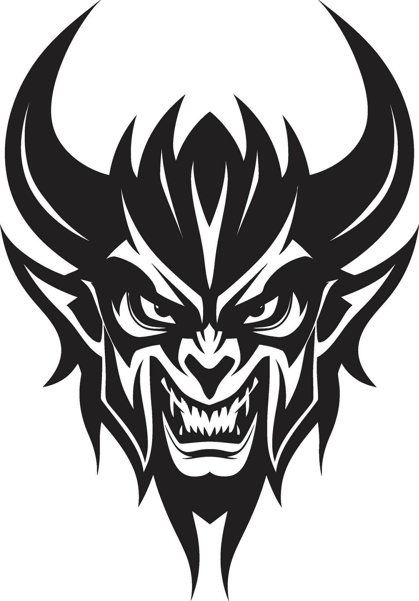 Sinister Gaze Aggressive Devil S Visage Logo Design Malevolent Presence Vector Black Icon Of