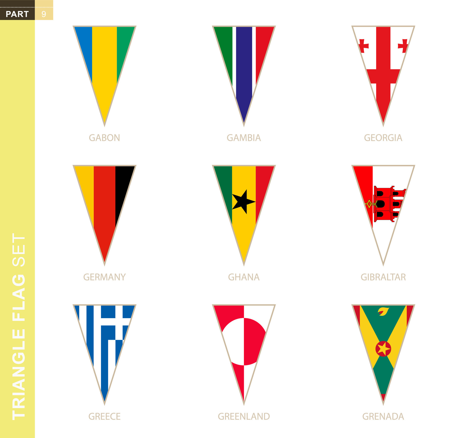 Triangle flag set, stylized country flags. 36349681 Vector Art at Vecteezy