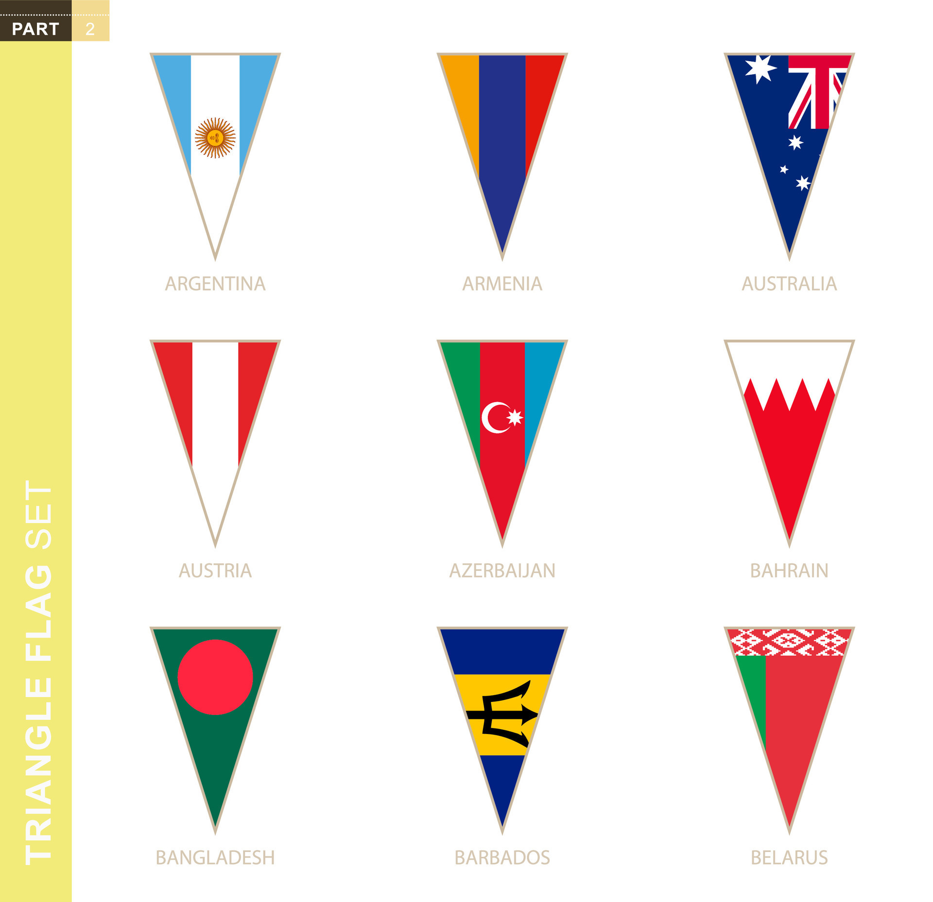 Triangle flag set, stylized country flags. 36349977 Vector Art at Vecteezy