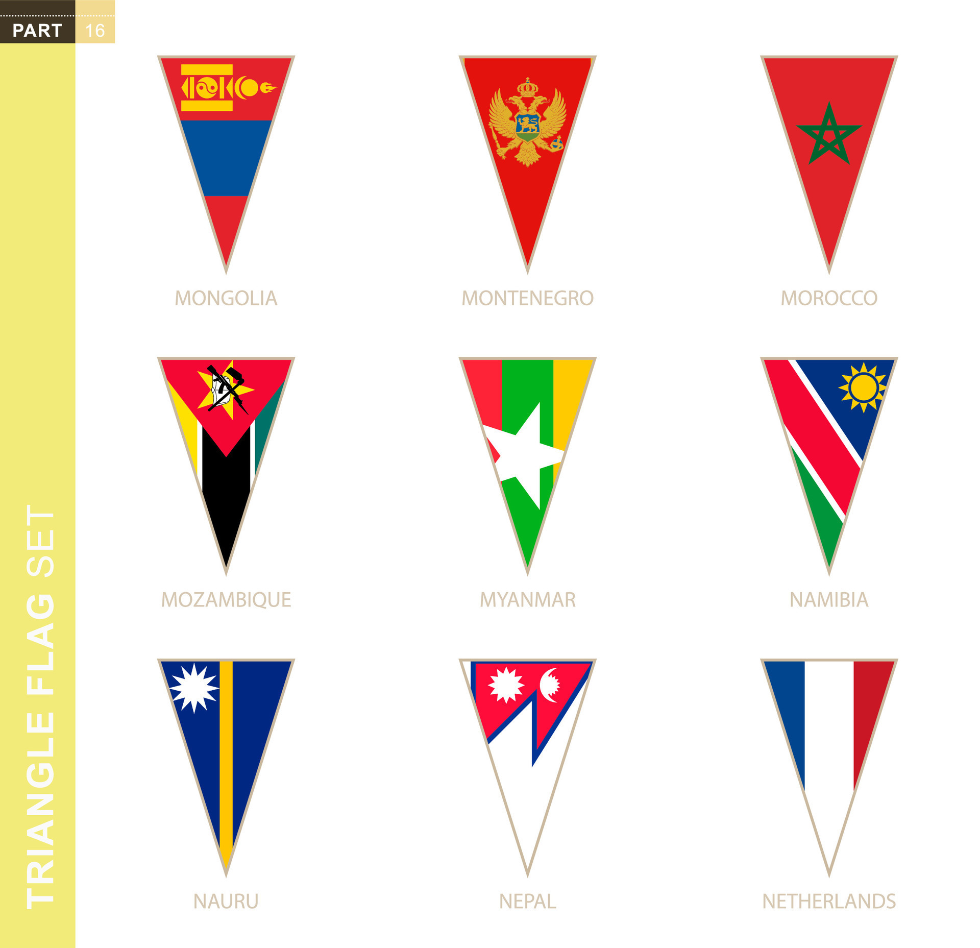 Triangle flag set, stylized country flags. 36350423 Vector Art at Vecteezy