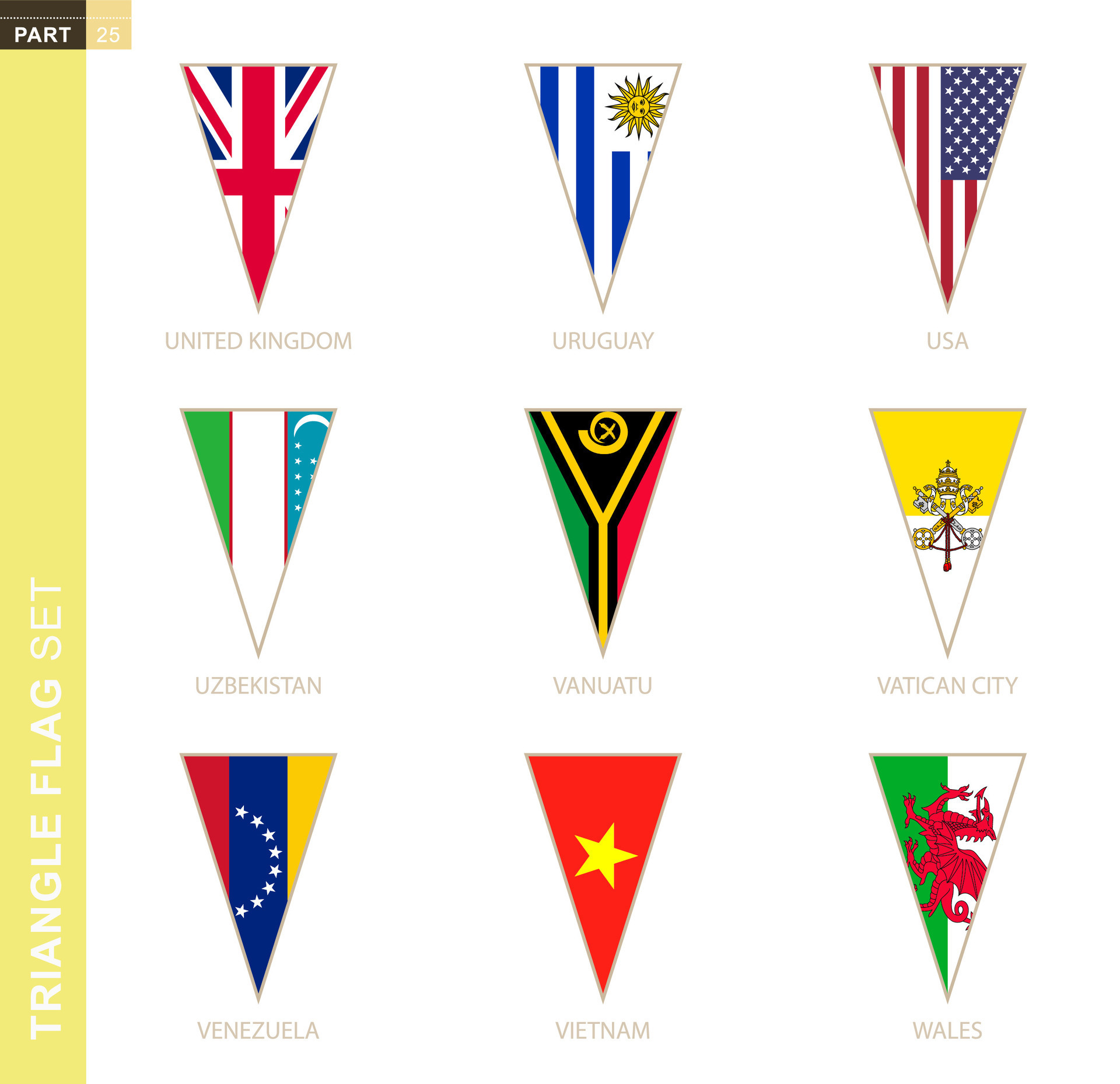 Triangle flag set, stylized country flags. 36350493 Vector Art at Vecteezy