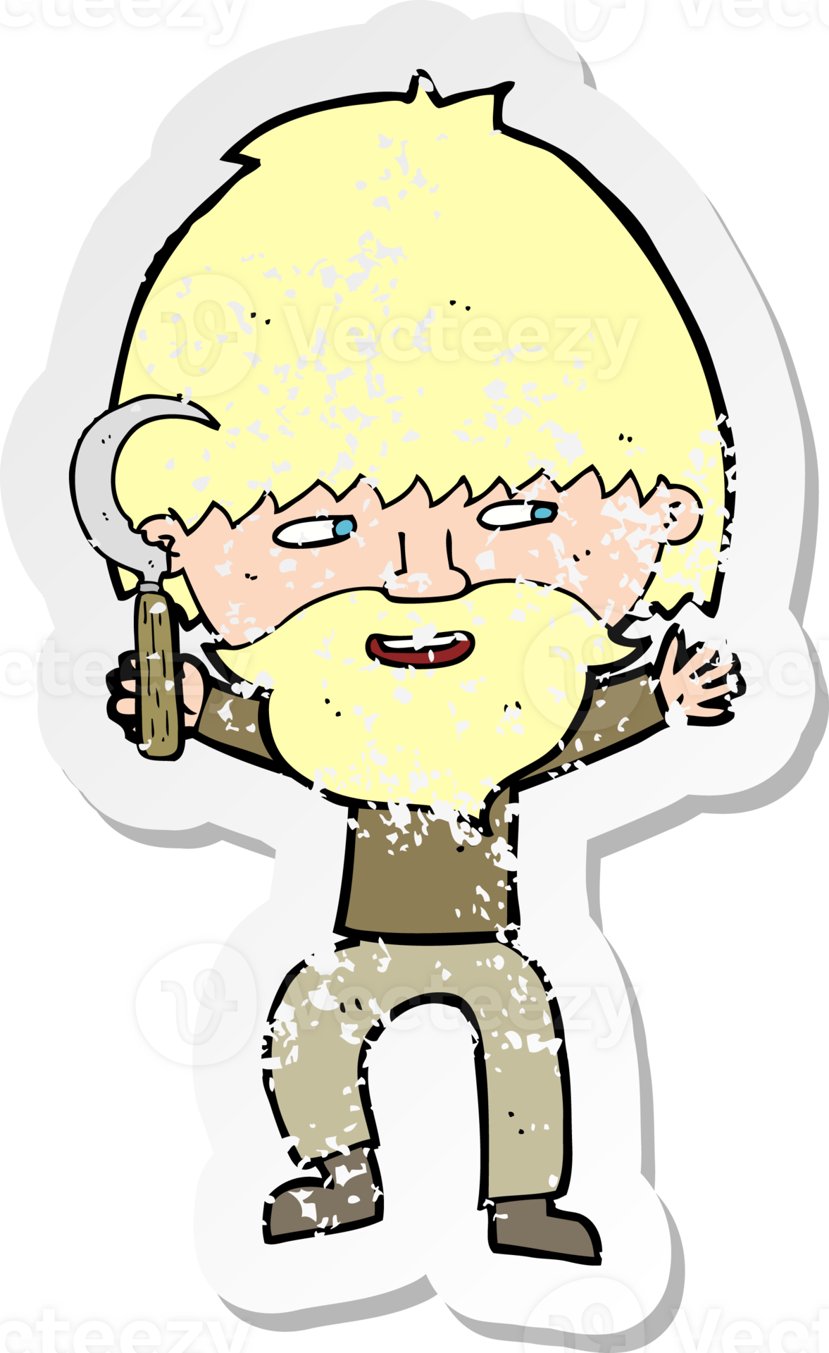retro distressed sticker of a cartoon peasant with sycle 36354094 PNG