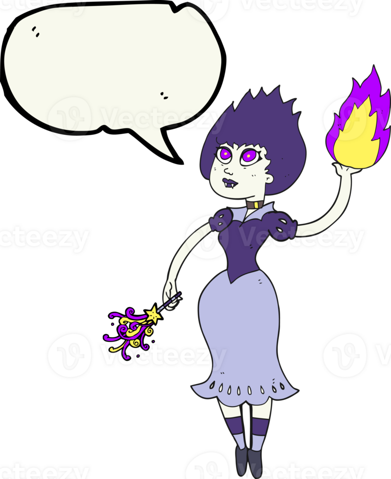 Speech Bubble Cartoon Vampire Girl Casting Fireball 36355084 Png