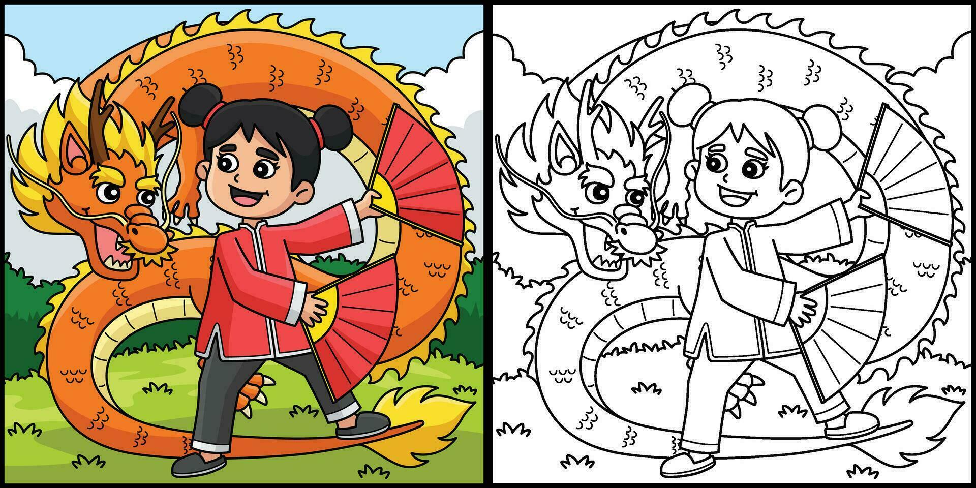 Year of the Dragon Chinese Girl Illustration 36355543 Vector Art at ...