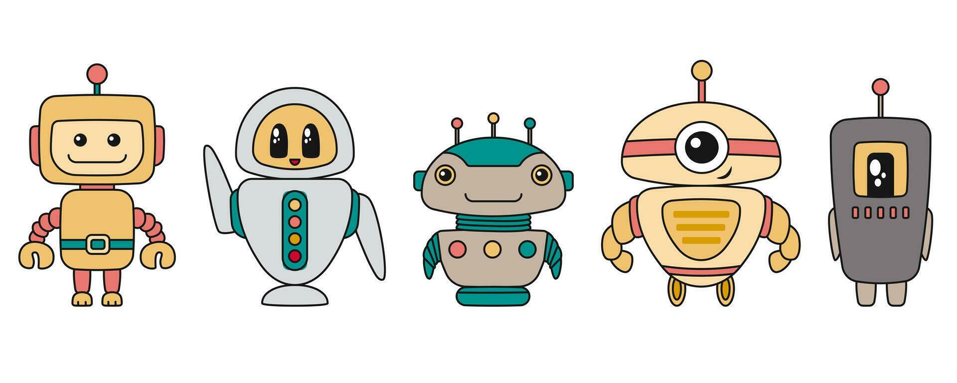 Cute Robots characters. Chatbots, AI bots mascots, digital cyborgs ...