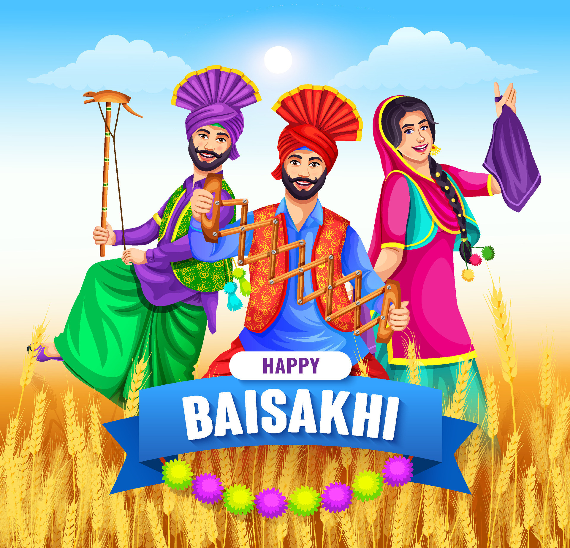 Happy Baisakhi Celebration, greeting card, invitation card, the banner, festival of Punjab India ...
