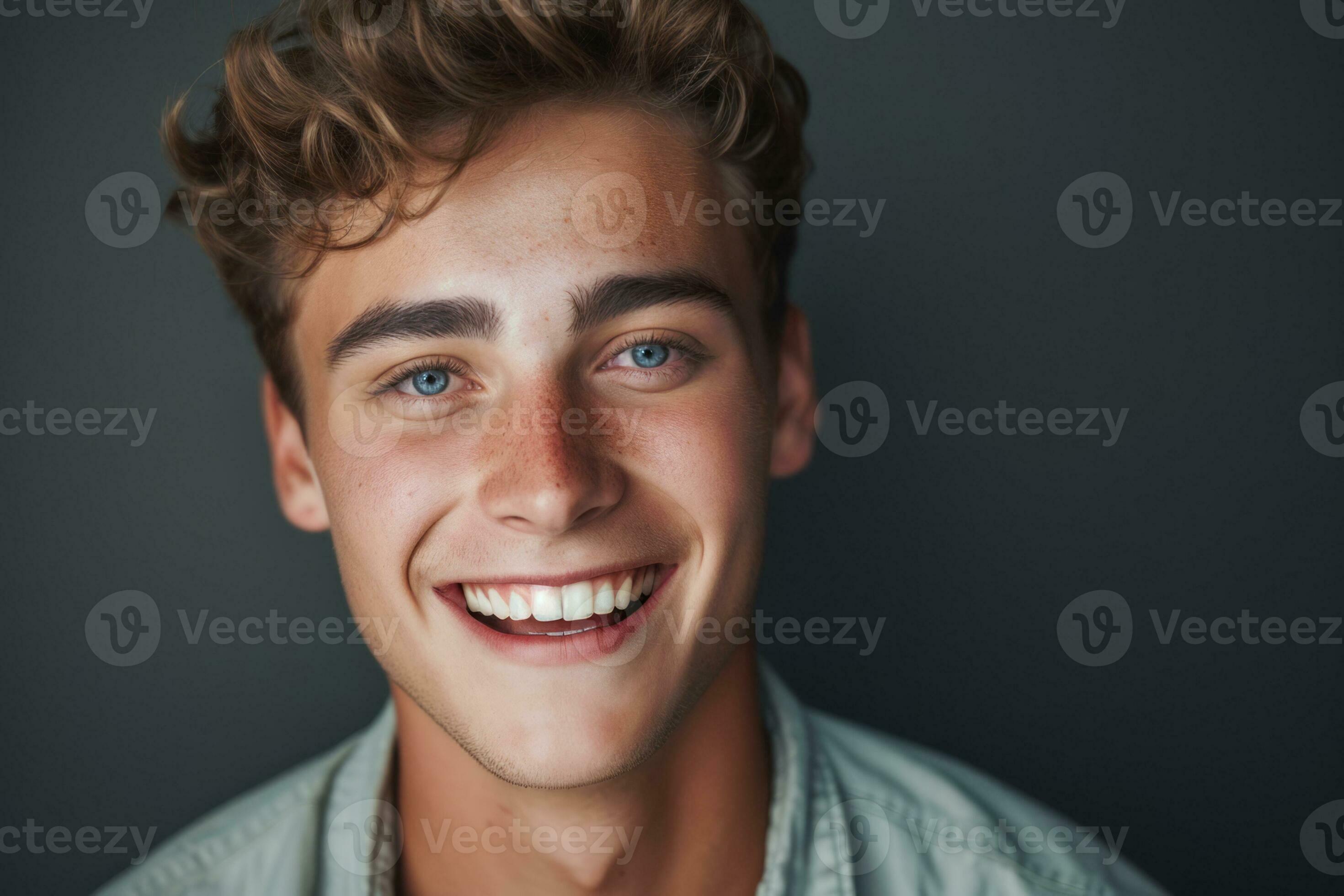 AI generated A bright and engaging studio portrait of a young white ...