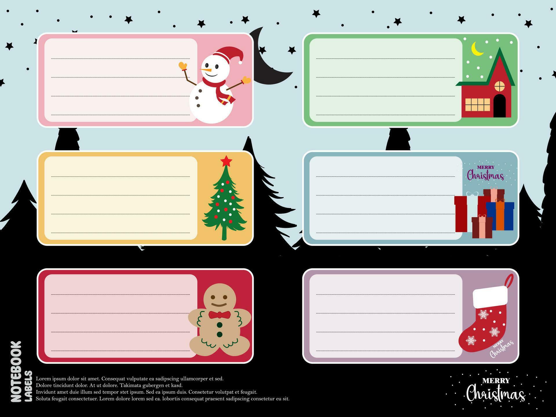 Christmas Notebook Labels. School Book Labels Template. Name and Class ...