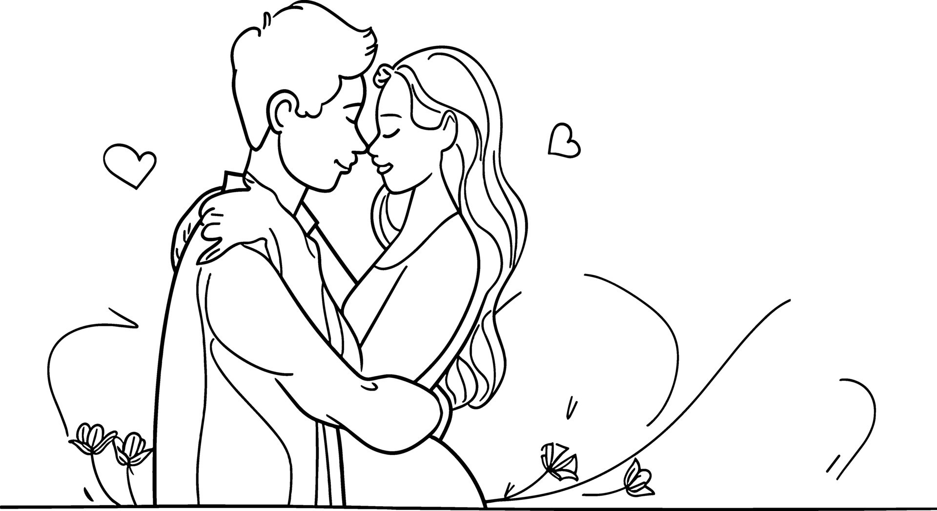 Romantic Couple Line Art Vector Valentine Concept Love Illustration Romantic Partners