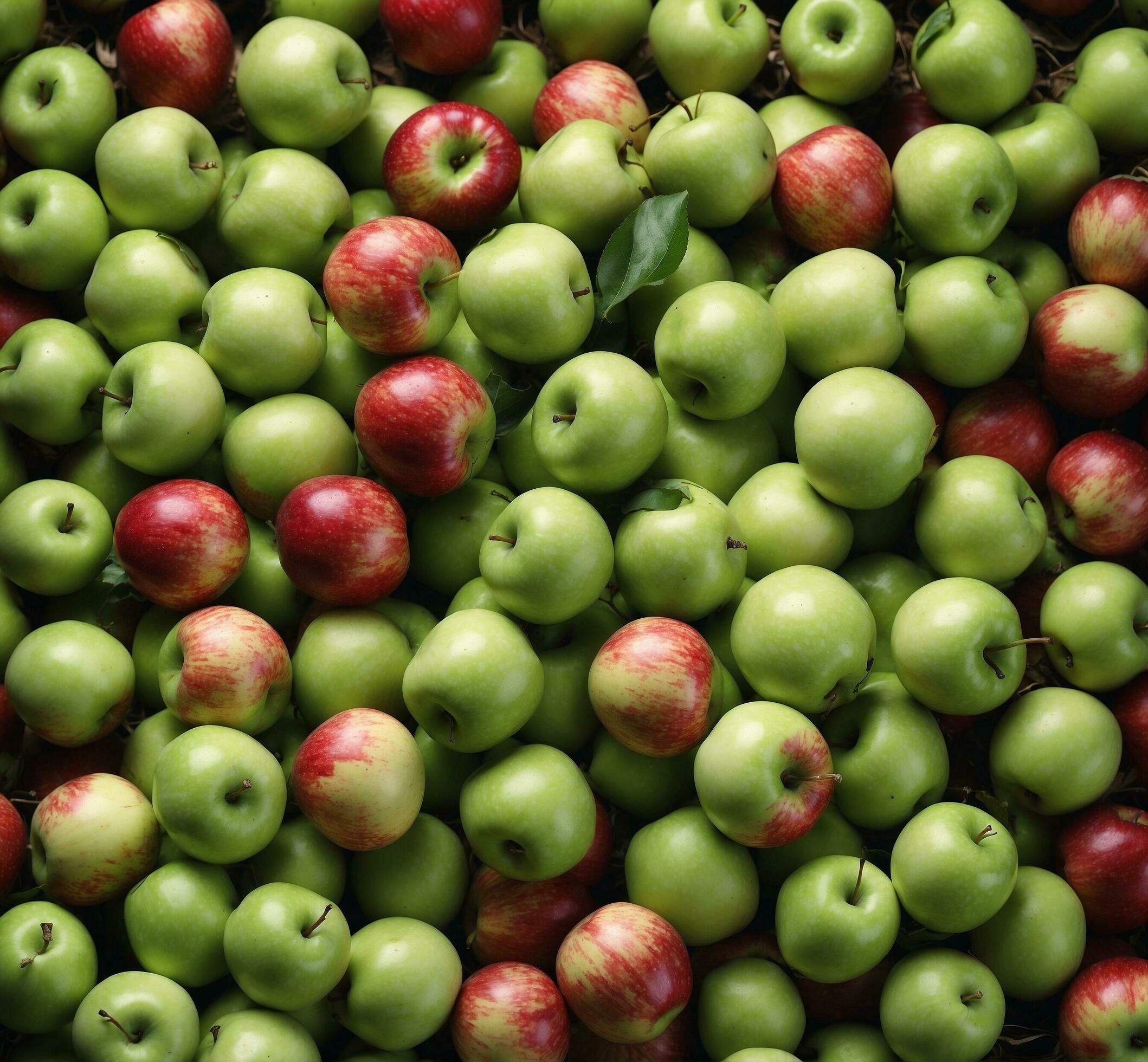 AI generated Red and green apples on a branch of an apple tree in ...