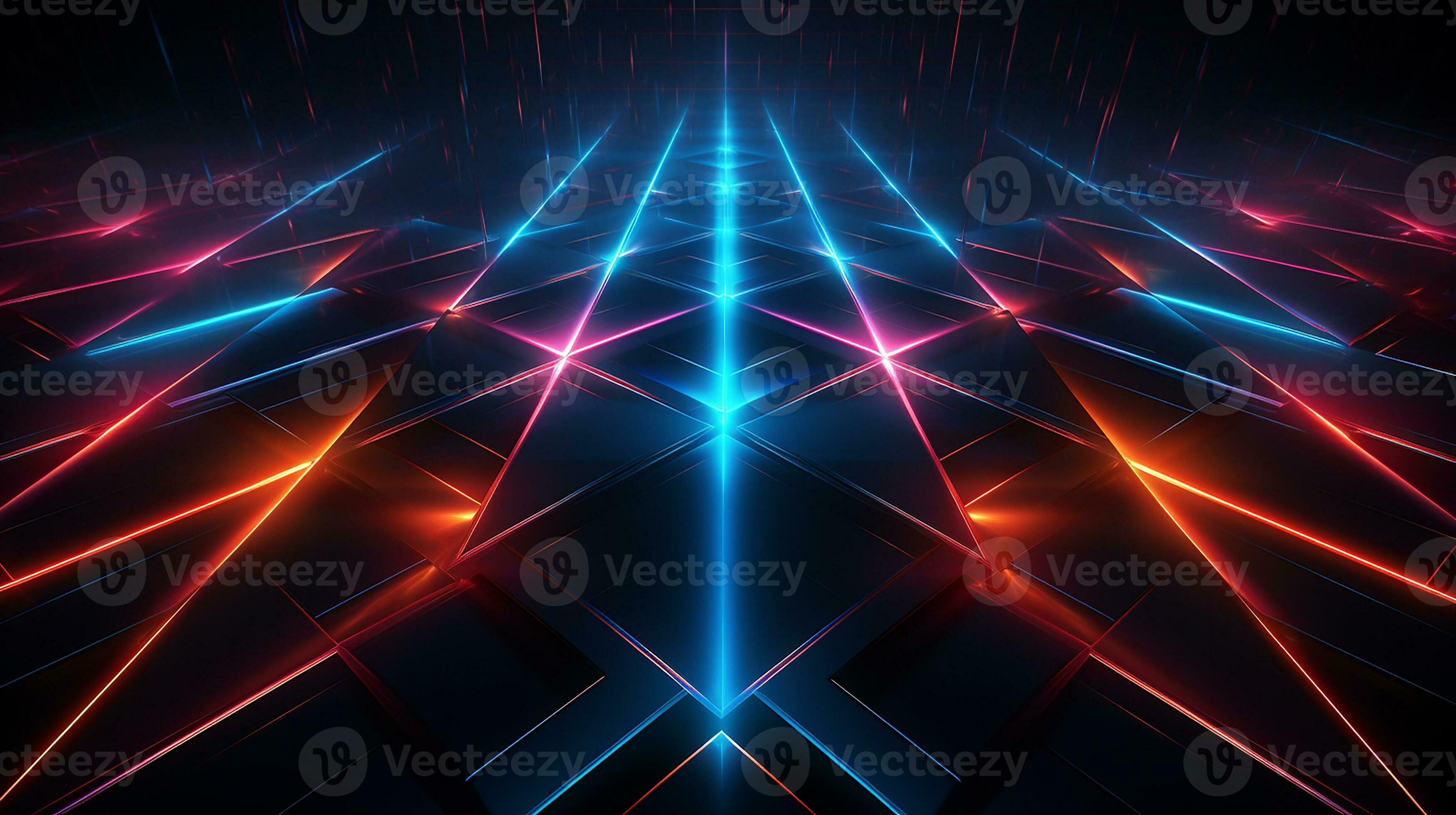 AI generated Abstract geometric neon lights on black background ...