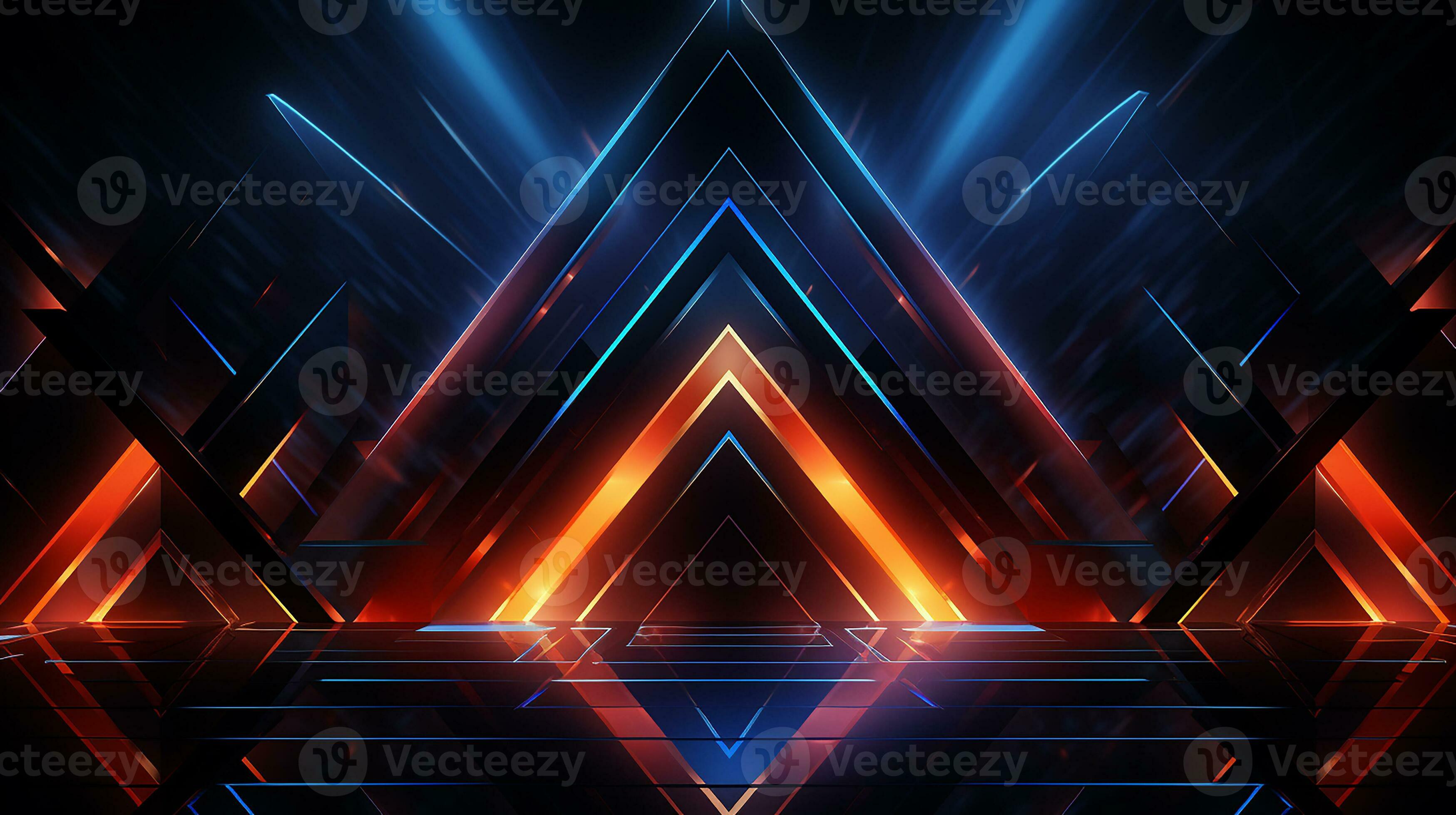 AI generated Abstract geometric neon lights on black background ...