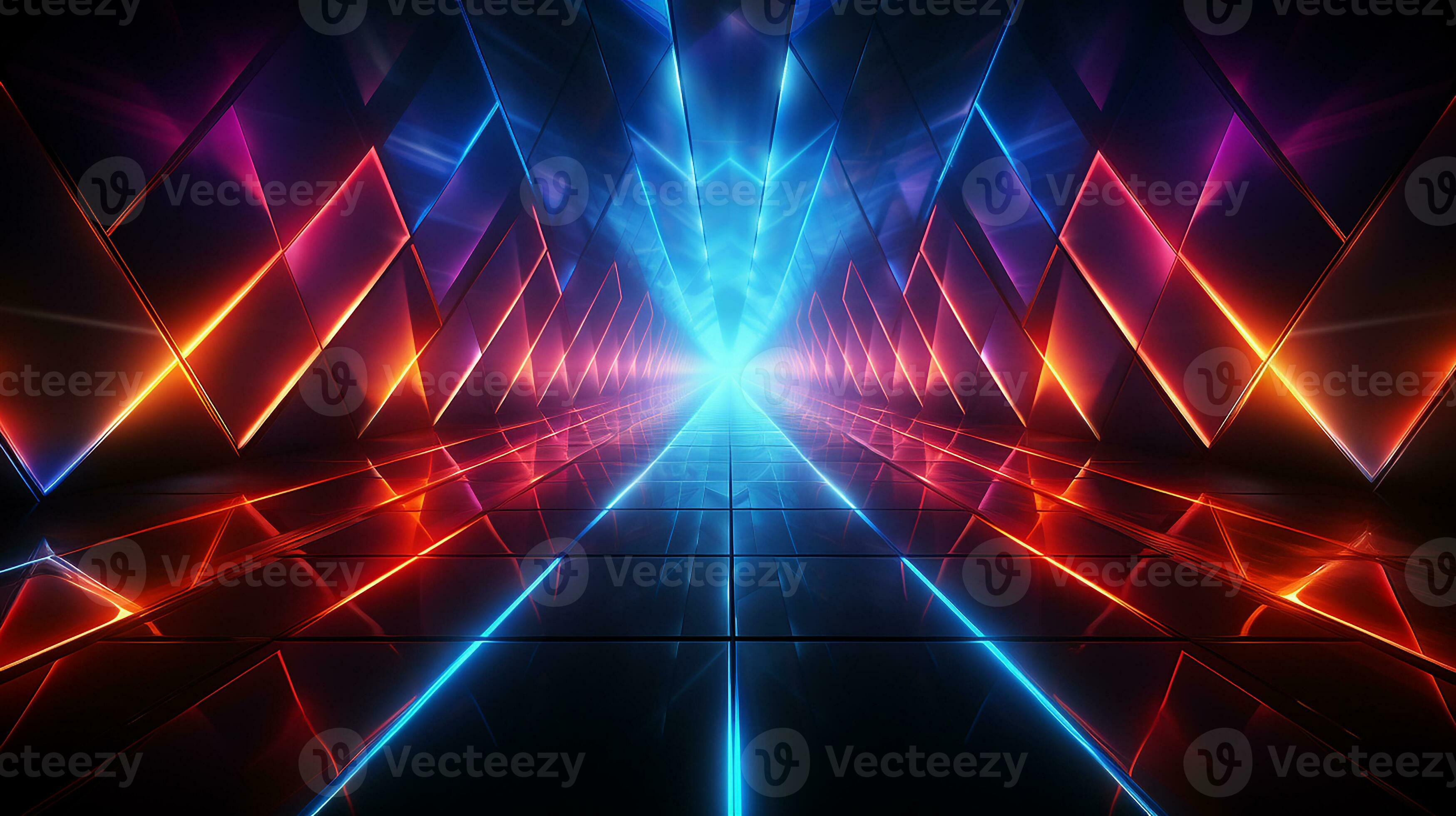 AI generated Abstract geometric neon lights on black background ...