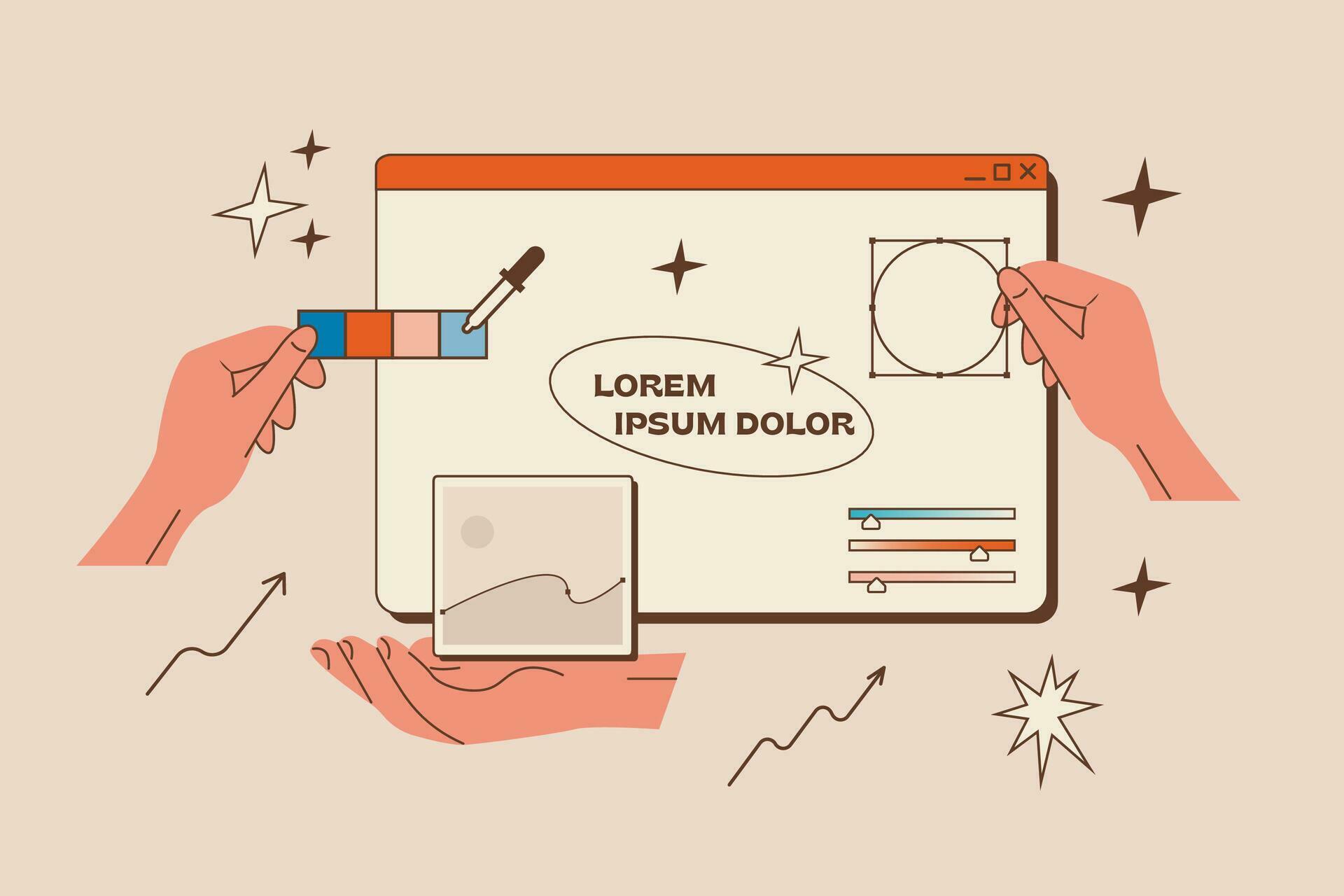 Web UI UX design. Web design concept banner in retro style. Studio ...