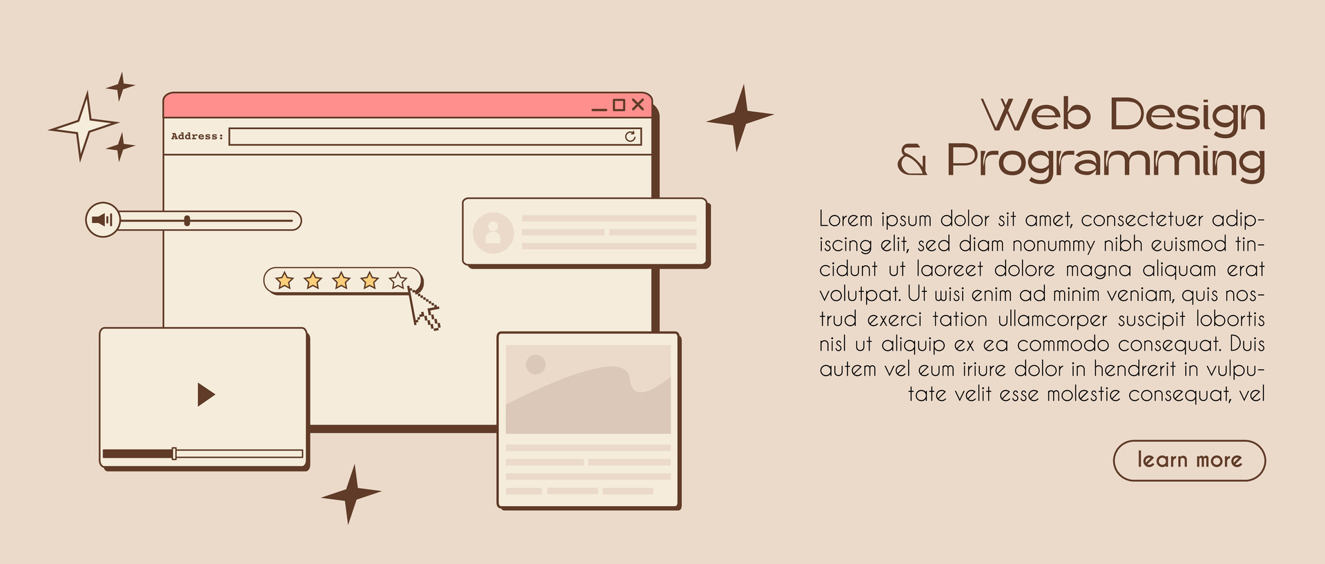 UI UX design web banner template. Web design concept banner in retro ...